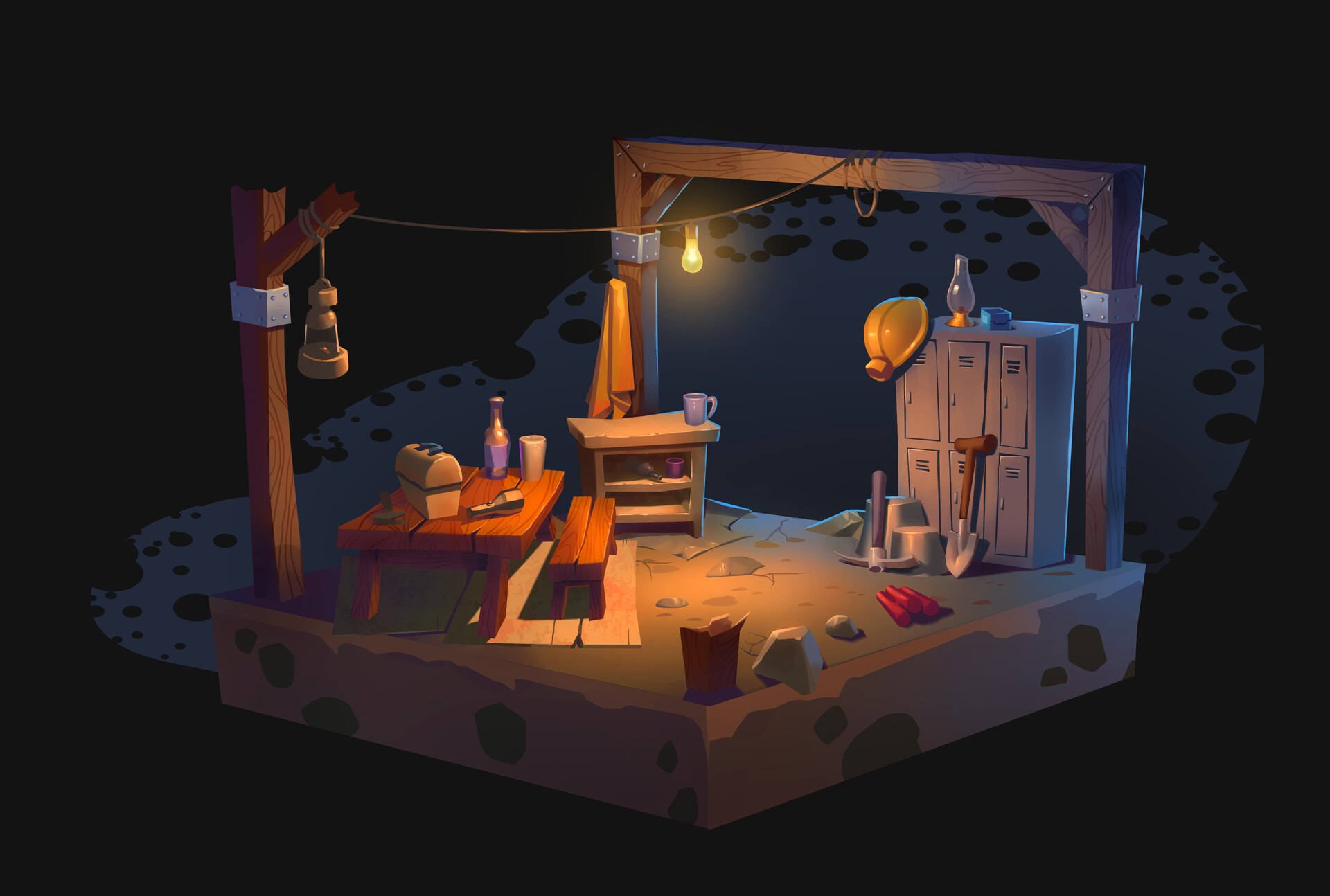 ArtStation - Stylized Mining Hangout Diorama