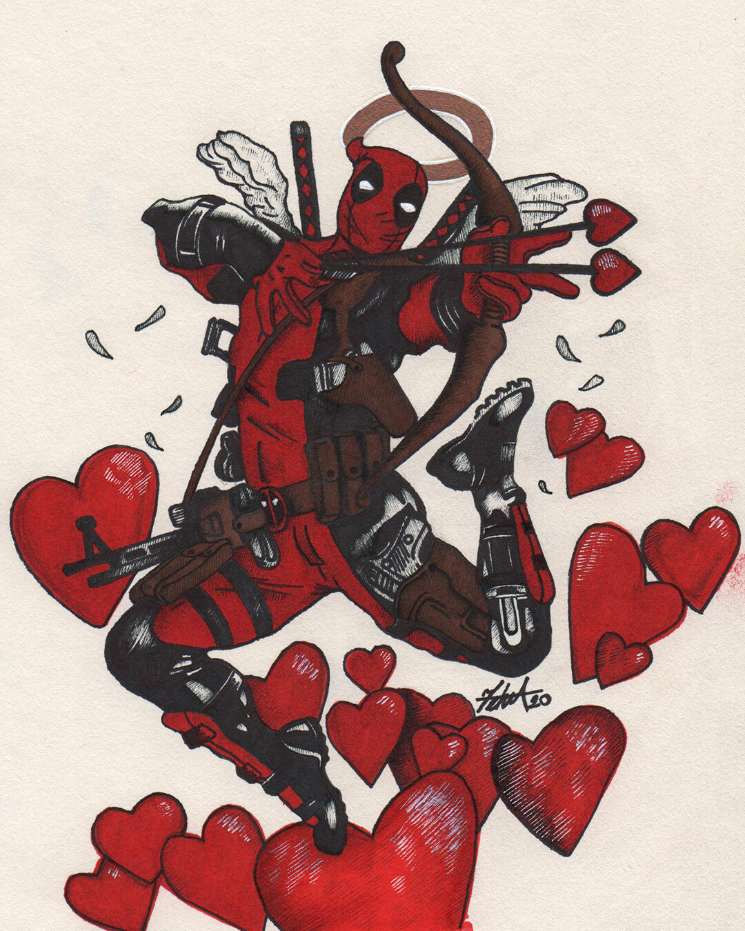 how to draw deadpool heart