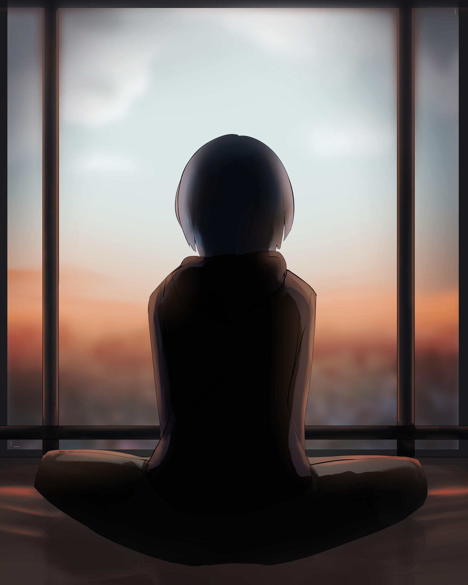 how to draw a girl looking at the sunset