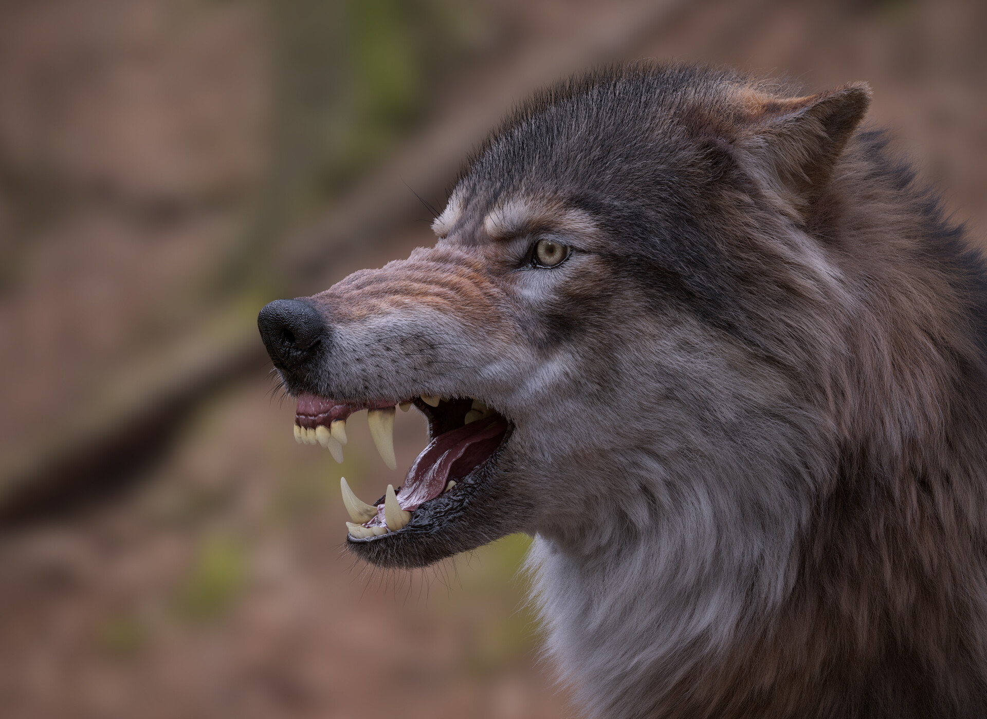 Wolf Head Side Profile Growling