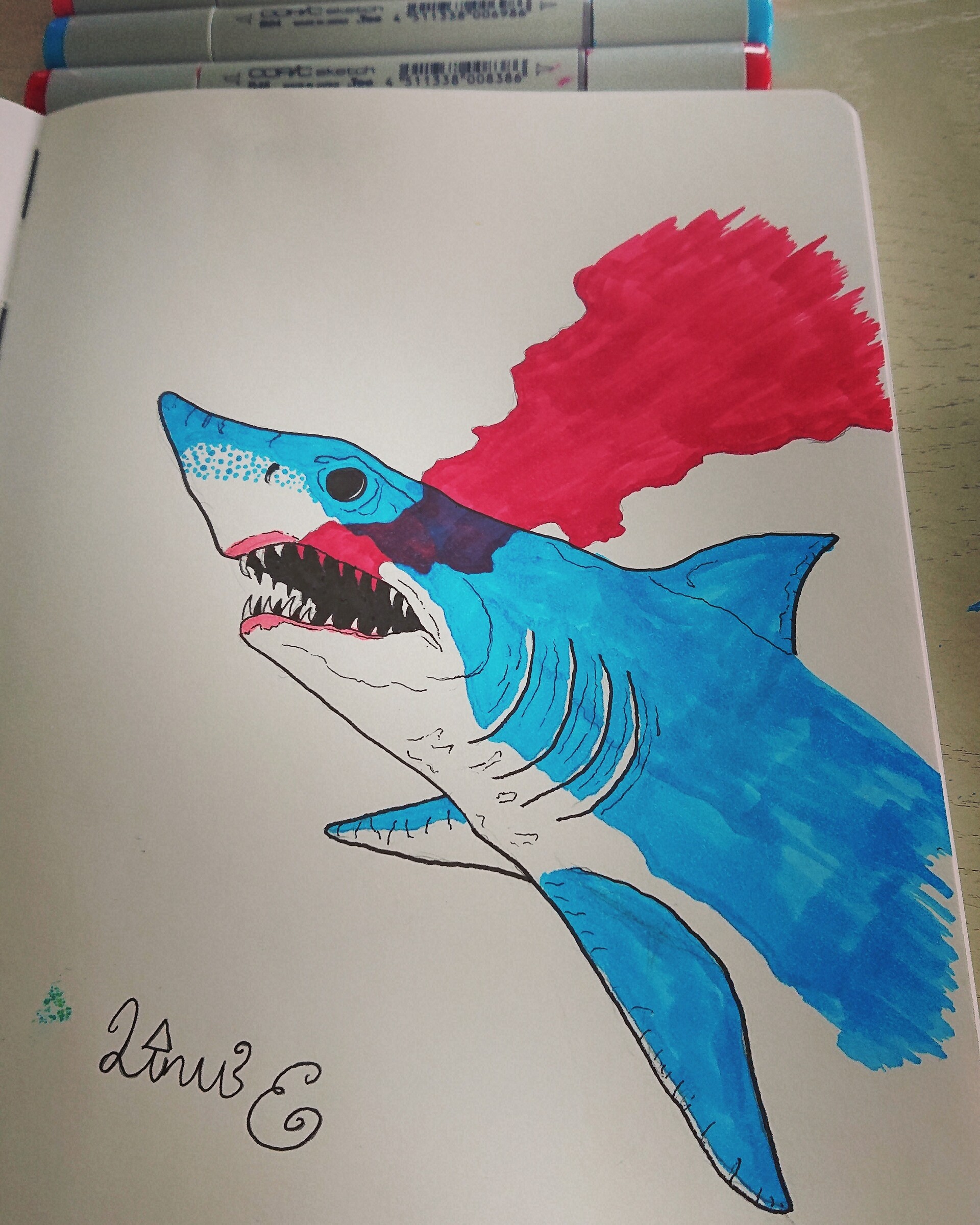 ArtStation - Shark colored with copicmarkers