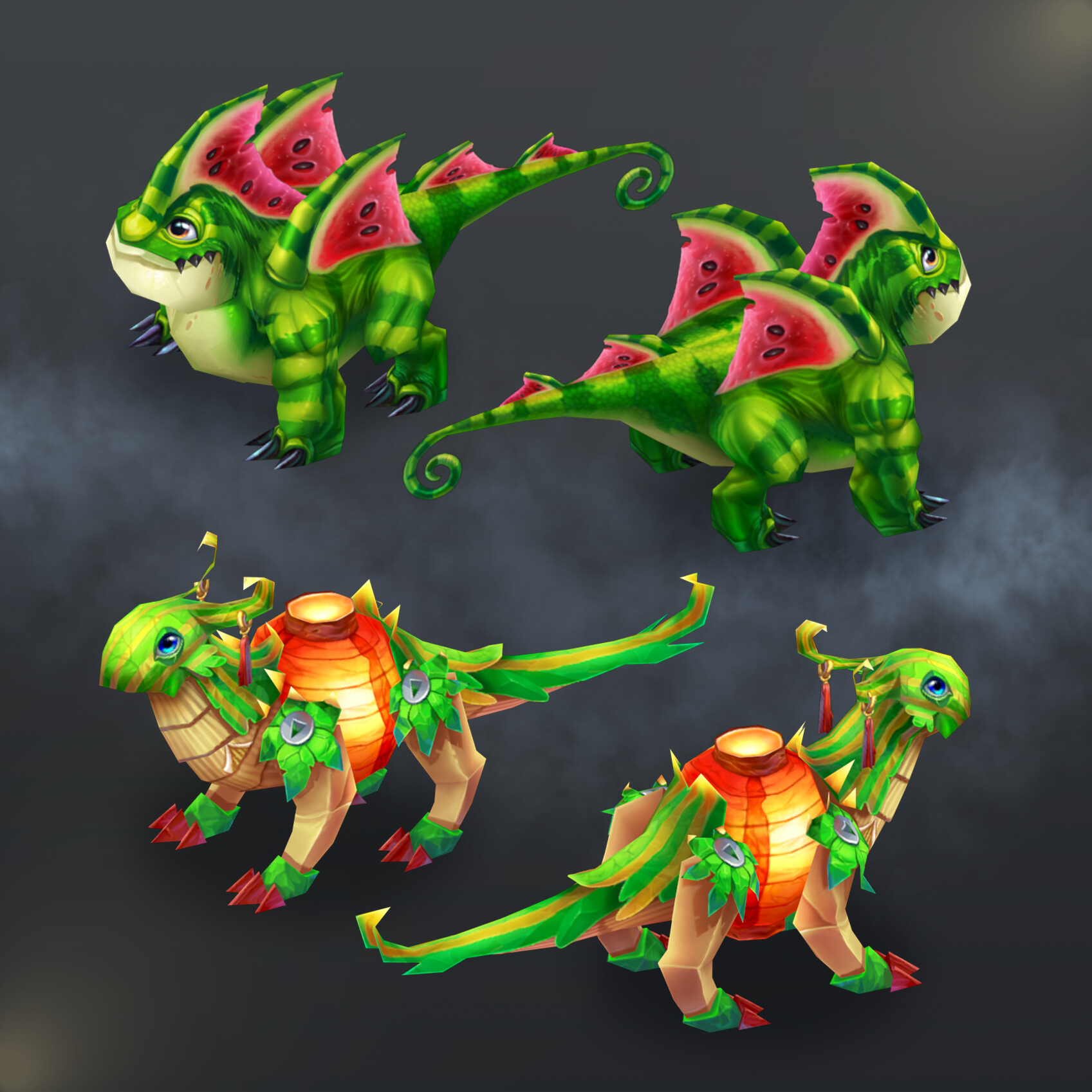 ArtStation - Watermelon dragon and Paper dragon (Texture for the game ...