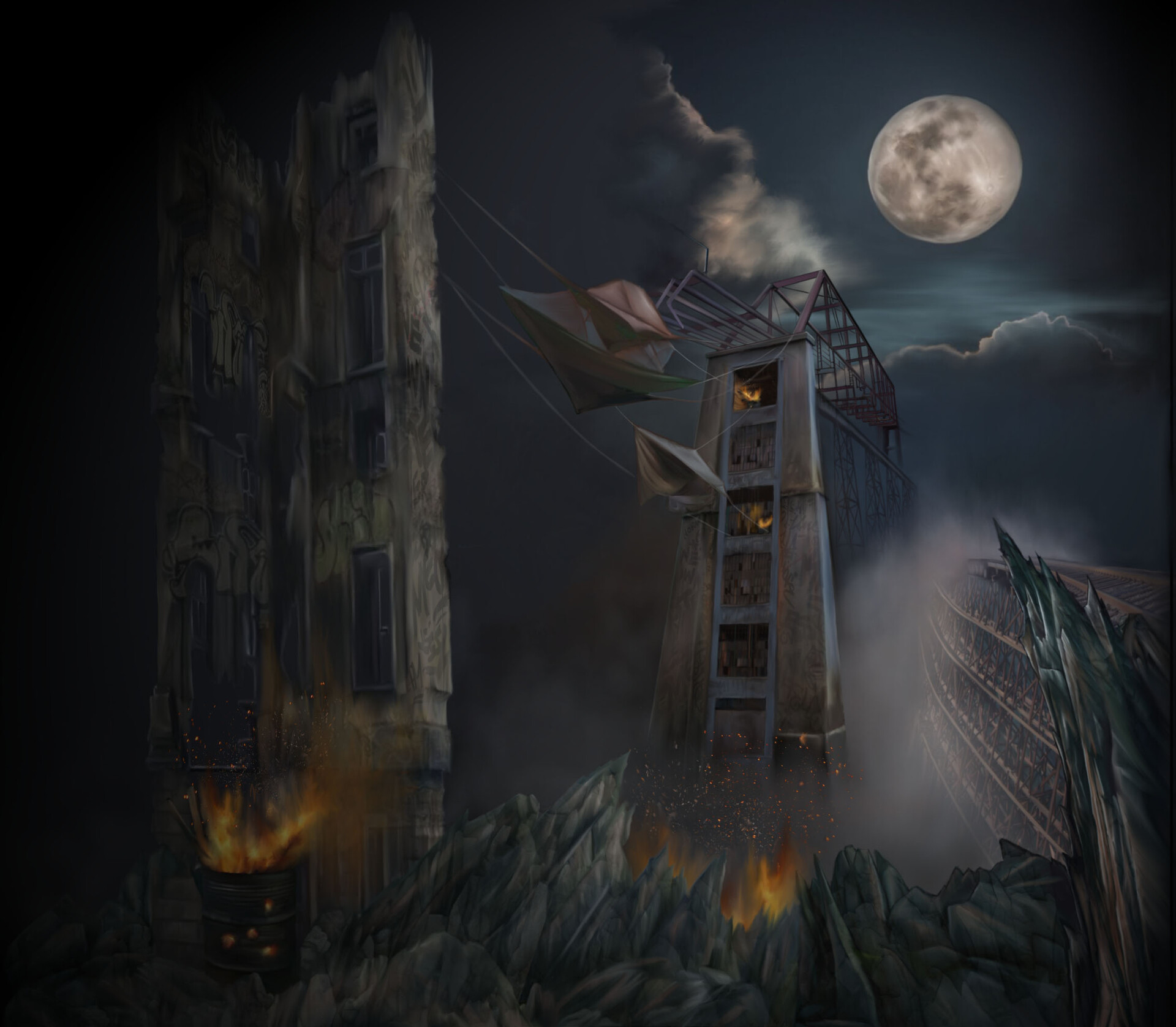 ArtStation - Post Apocalyptic Bridge Settlement