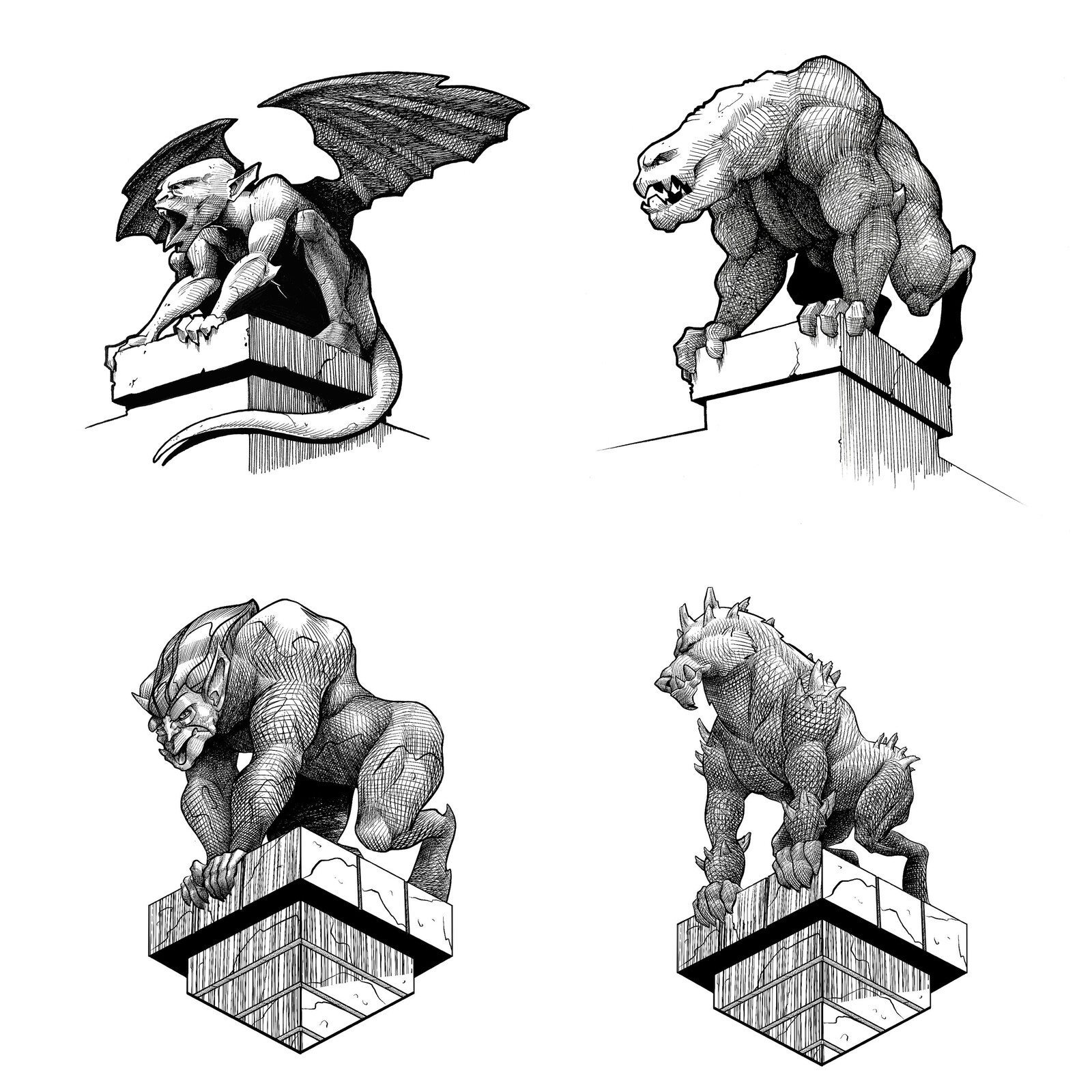 Adam Zents - Gargoyles pen and ink