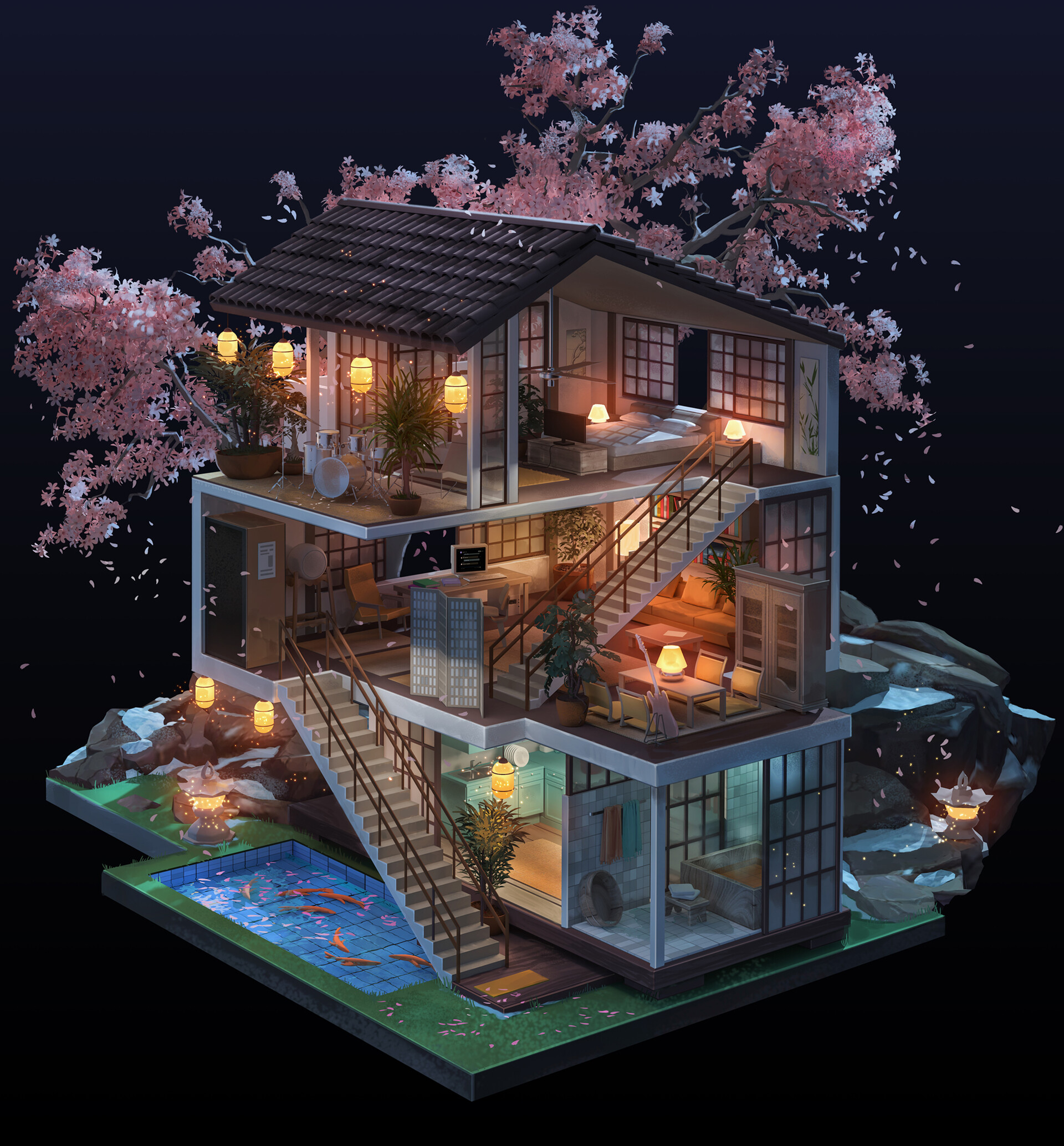 ArtStation - Sakura blossom house