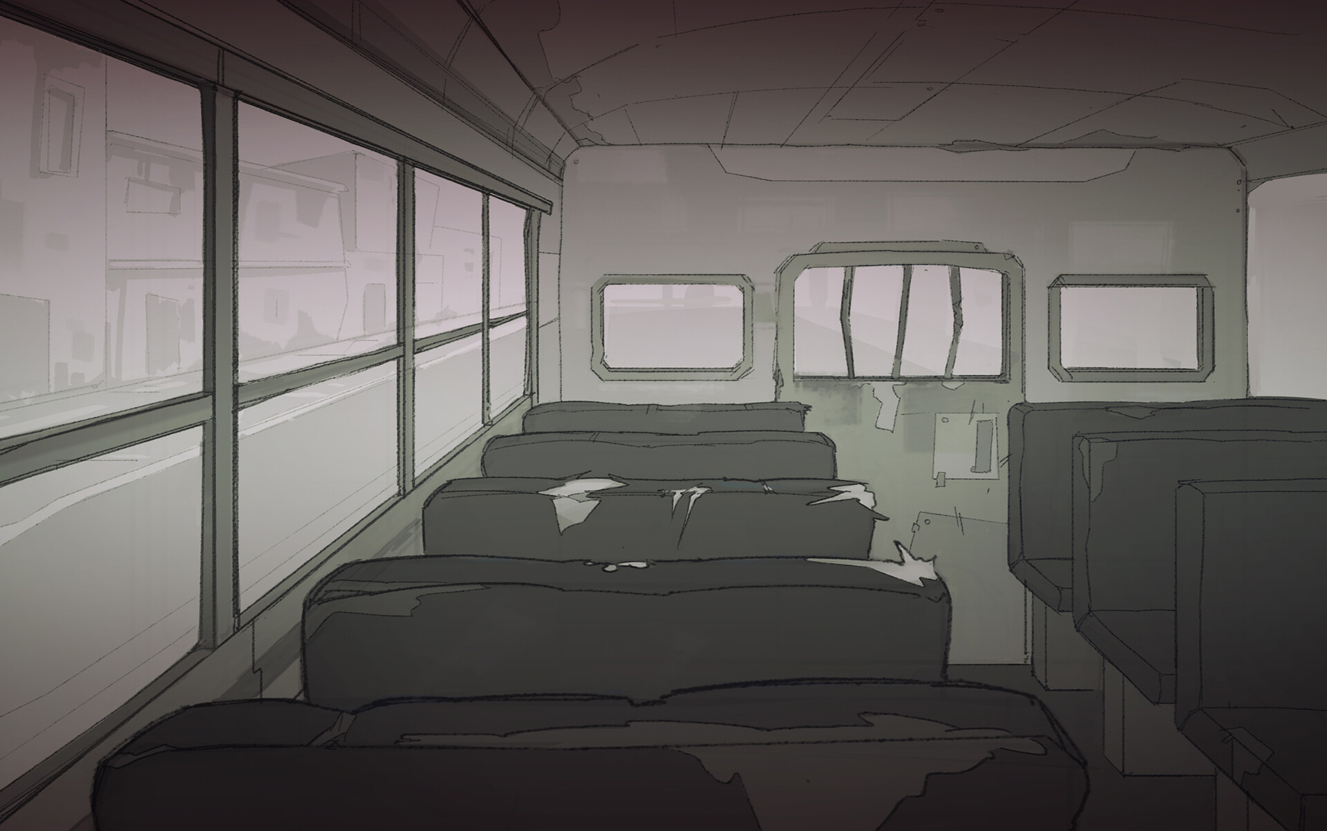 ArtStation - School bus interior shot