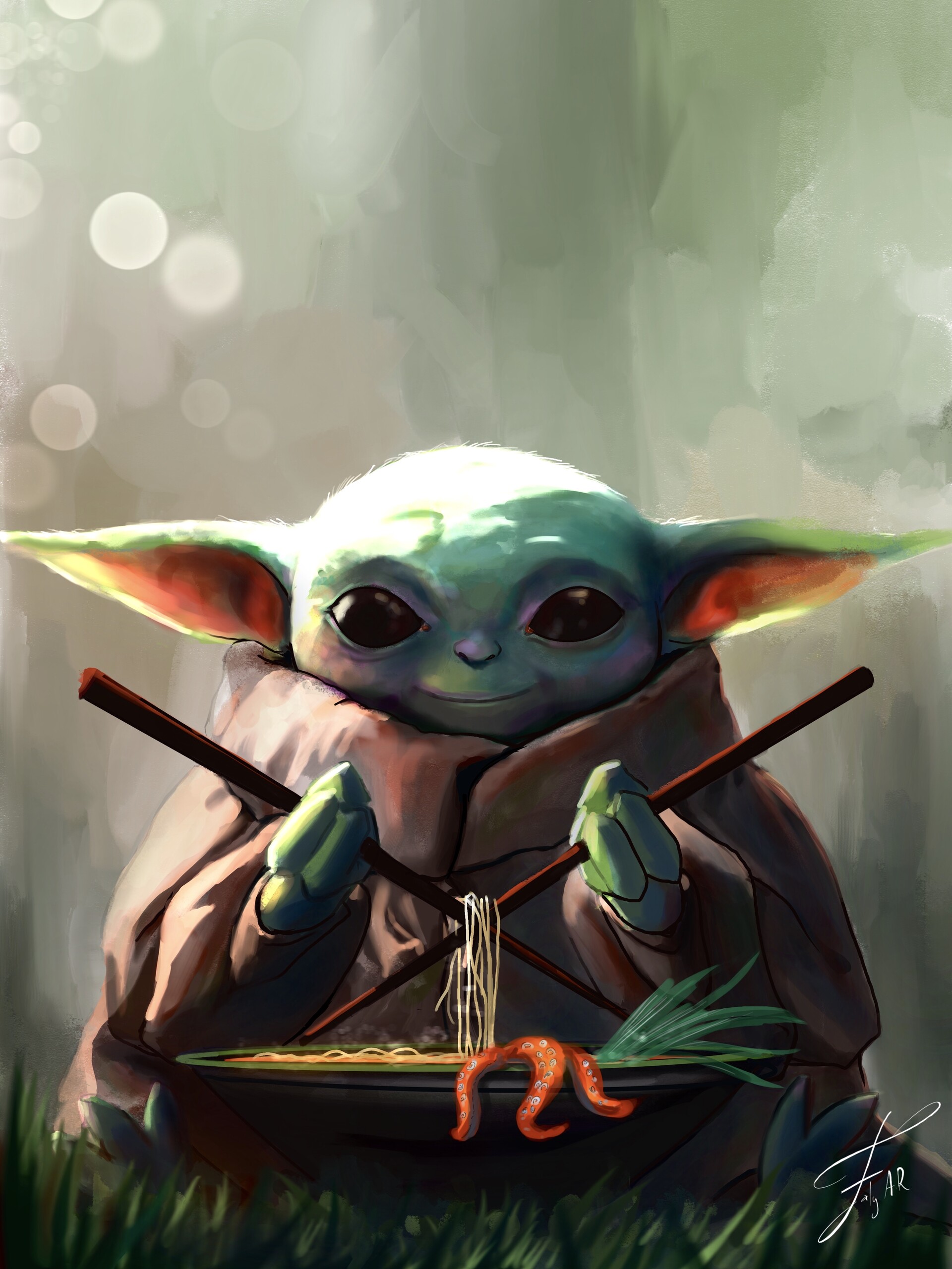 ArtStation - Baby Yoda eating Space Ramen