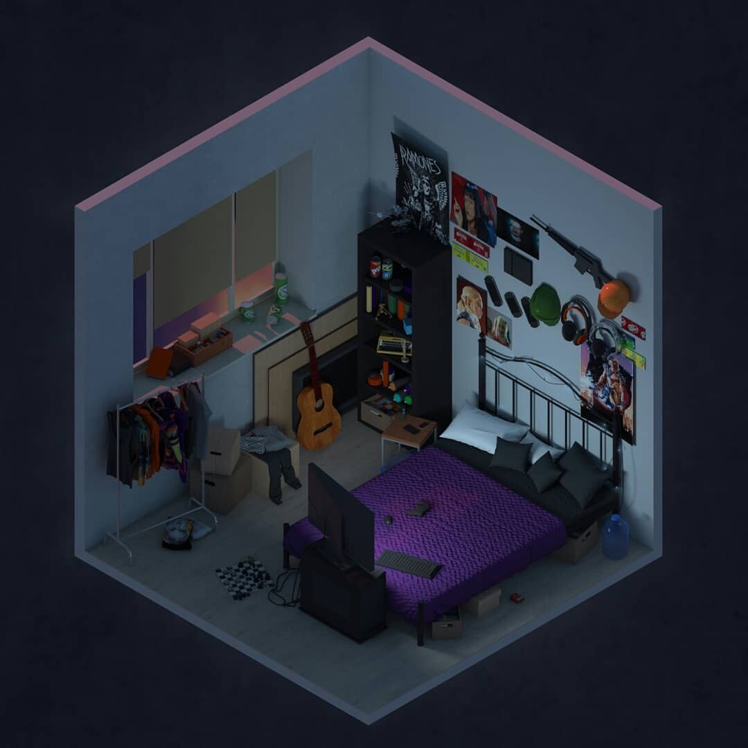 ArtStation - Isometric gamer's room