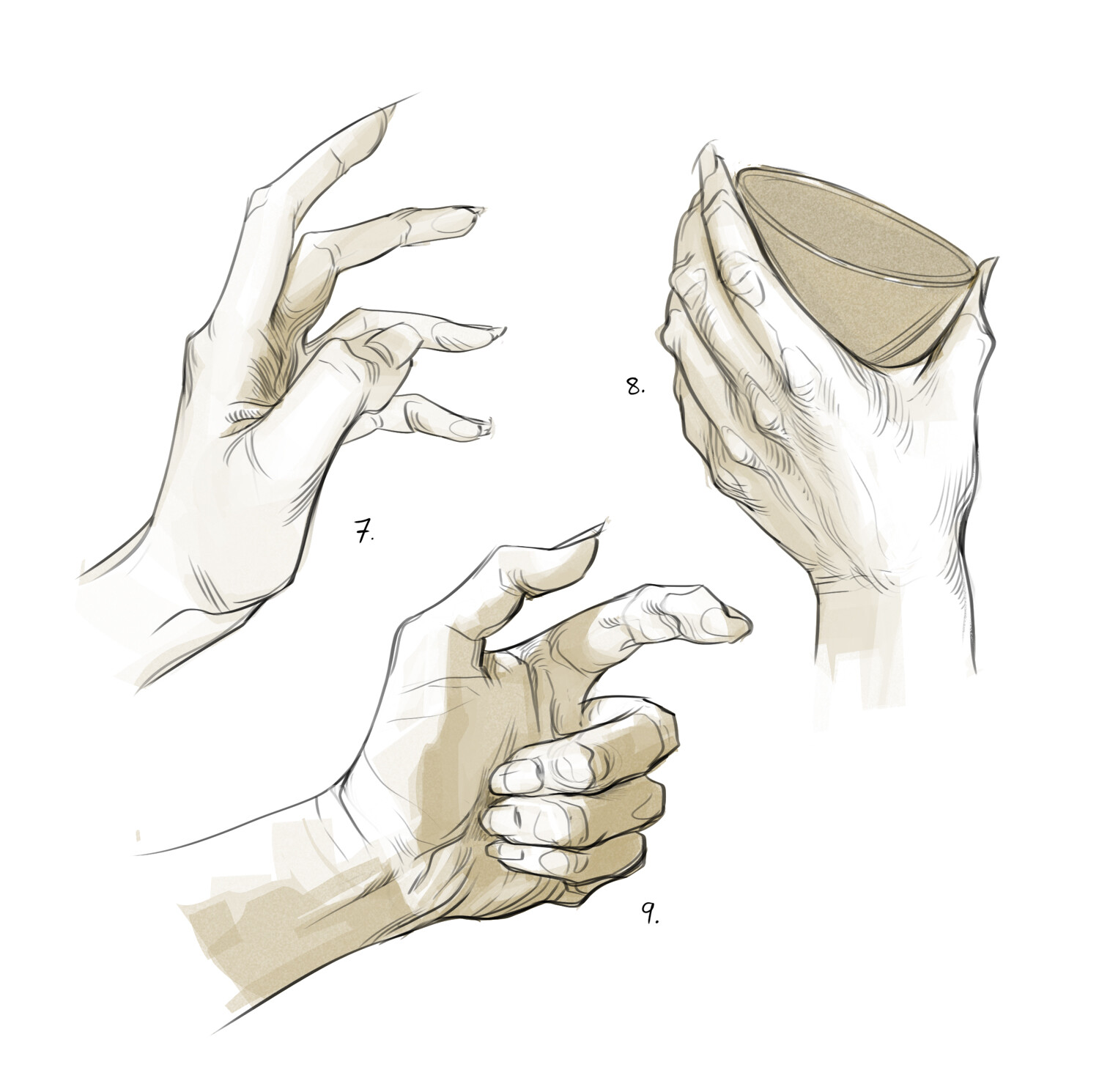 how to draw hands with the number 9