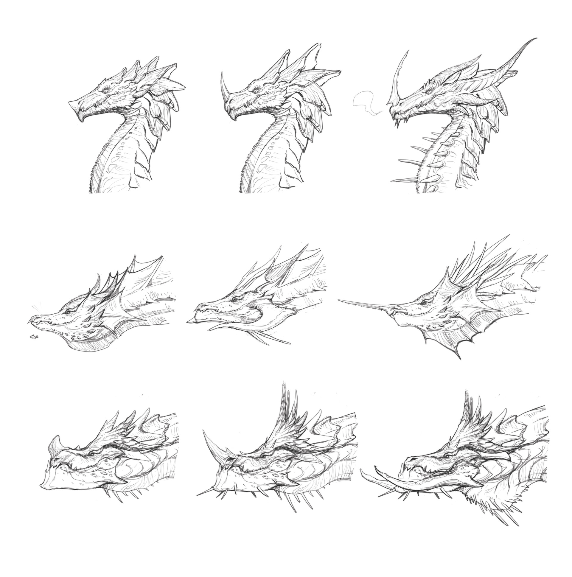 ArtStation - dragon doodles, xiaolong wang