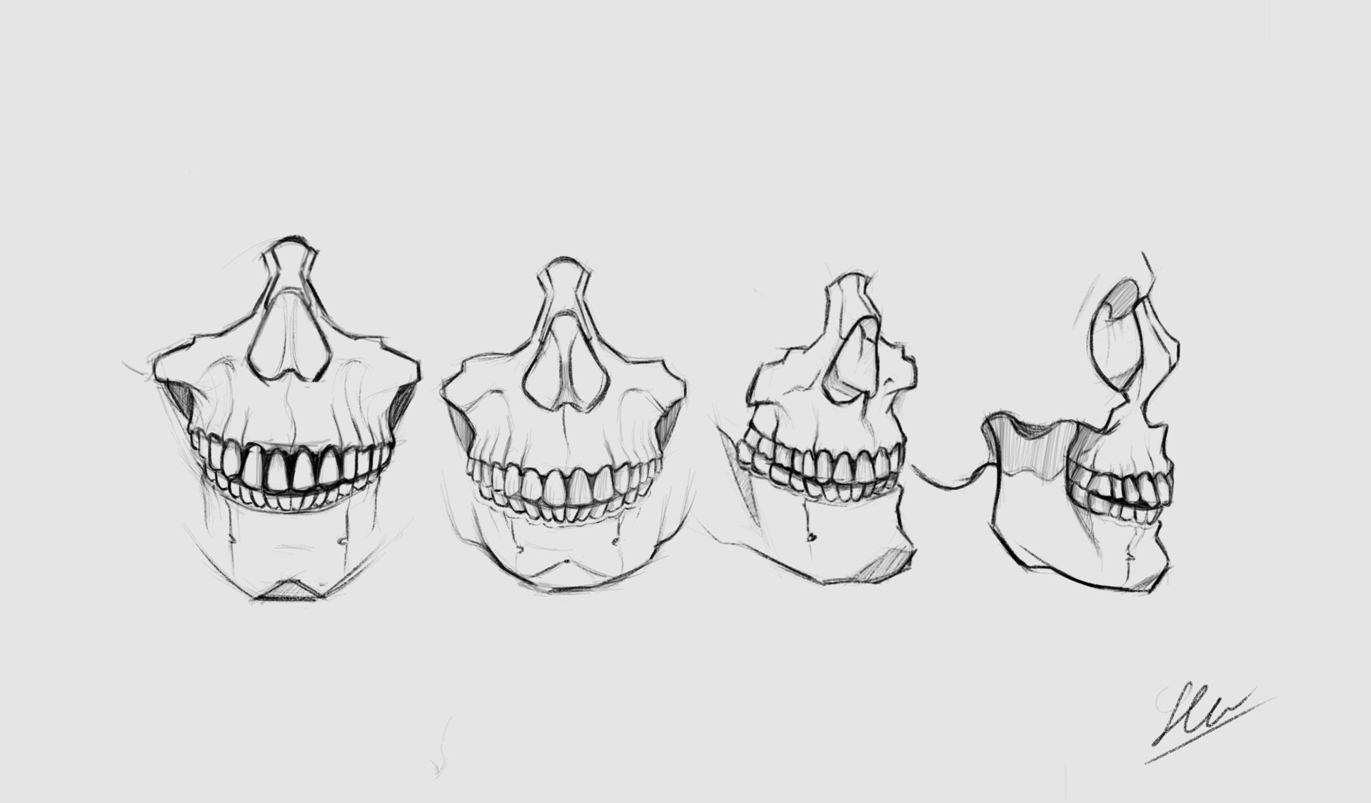 how to draw teeth on a skull
