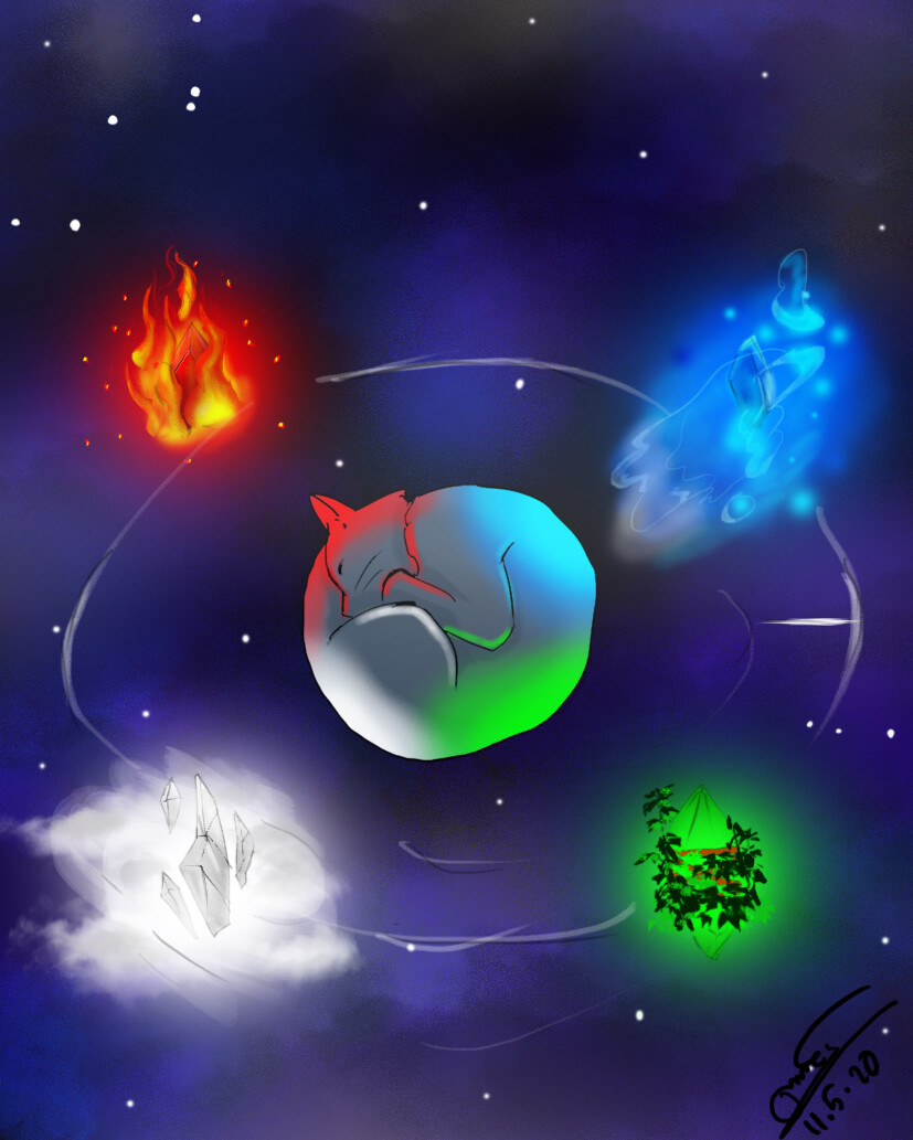 ArtStation - sleeping cat and 4 elements