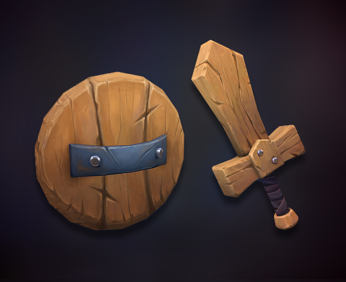 ArtStation - Wooden Shield & Sword