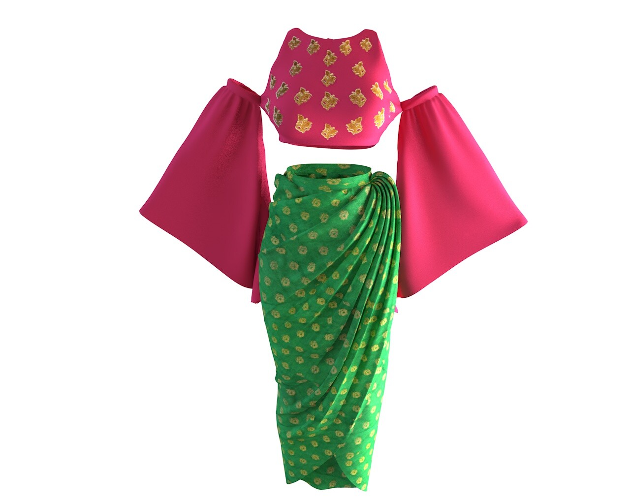 ArtStation - Indian Dhoti Skirt with Angel Sleeve Top