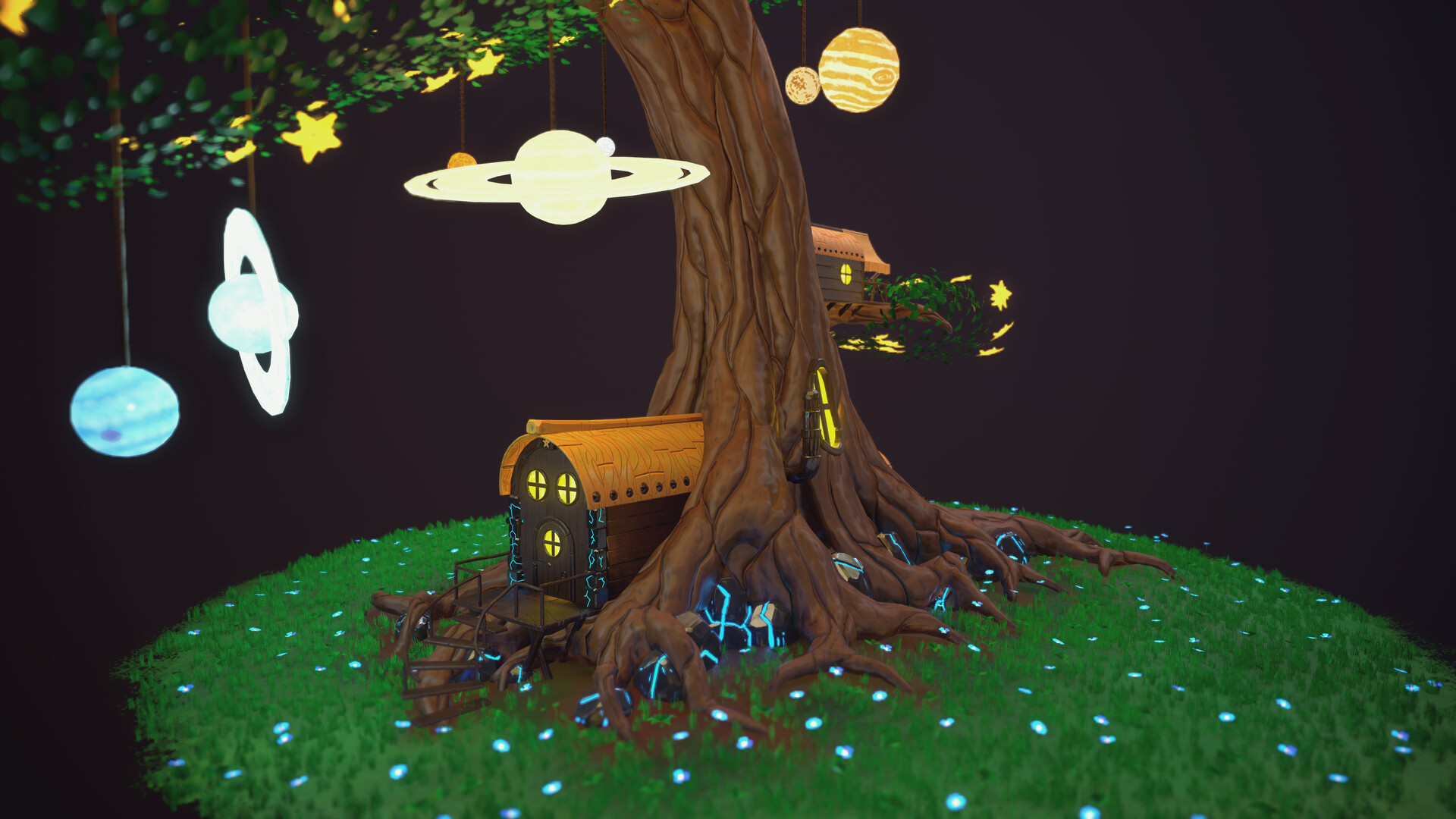ArtStation - Stylized Tree house space Diorama