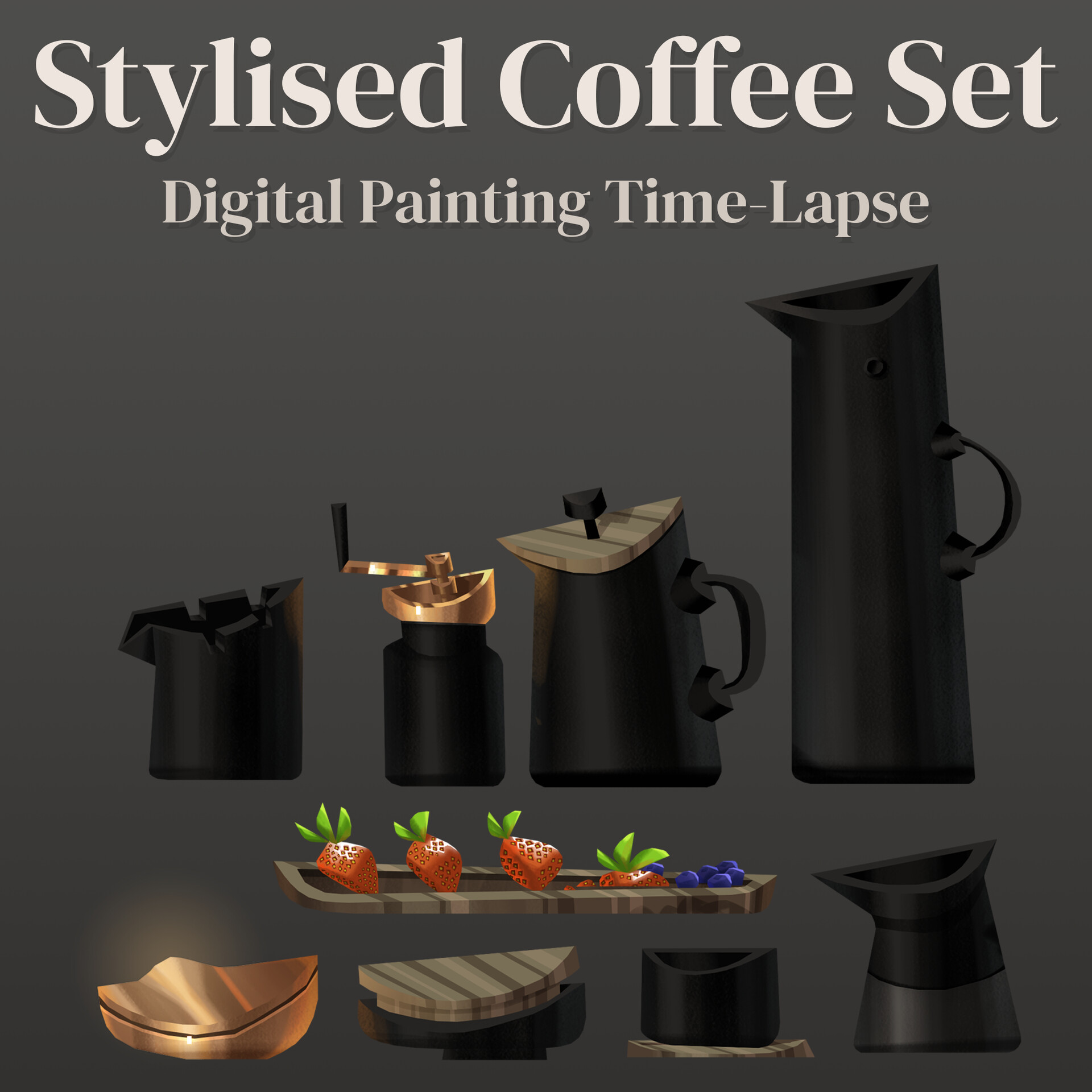 ArtStation - Stylised Coffee Set Painting (with Time-lapse)