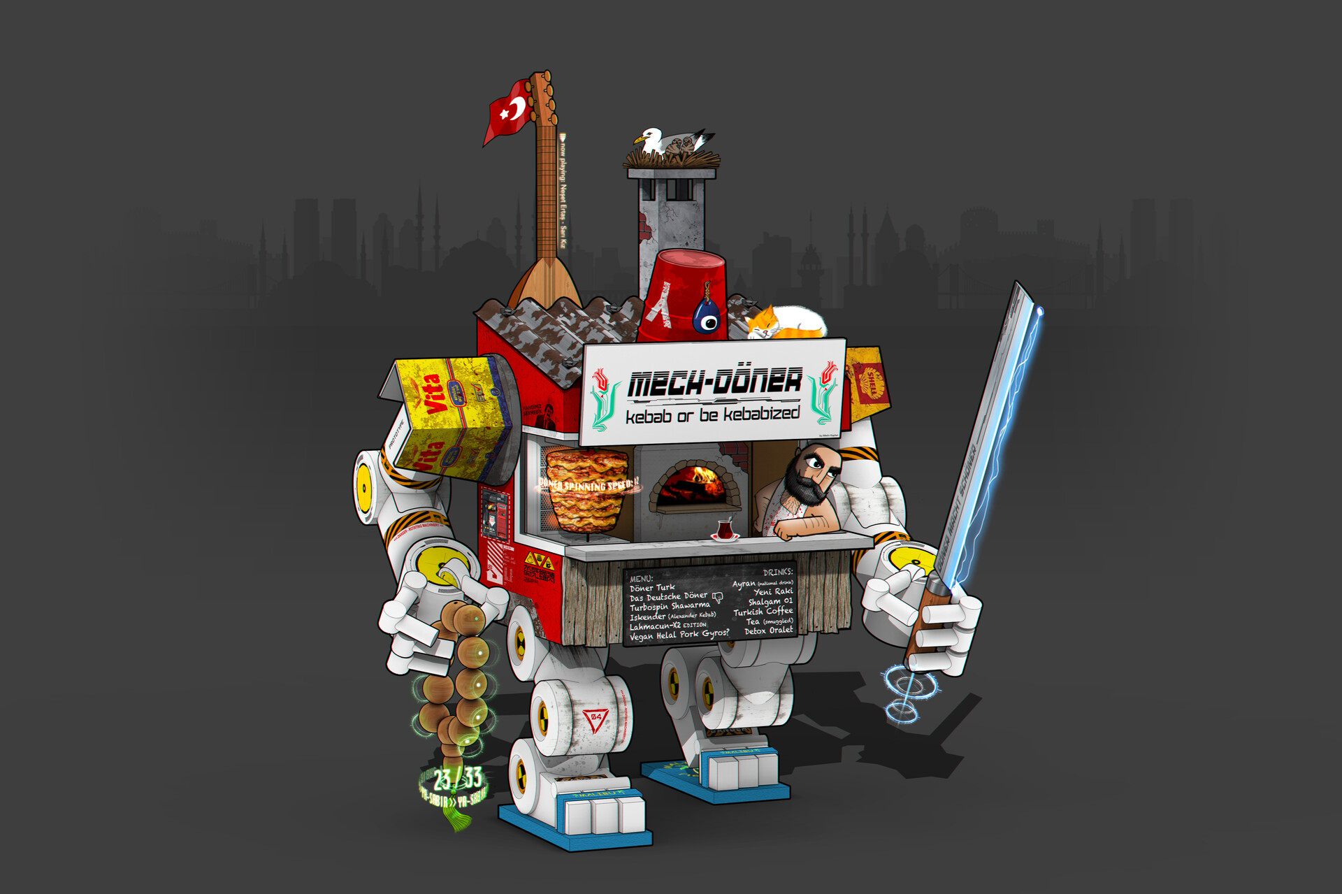ArtStation - DÖNER-BOT: Post-apocalyptic Cyberpunk Döner-Kebab Kiosk