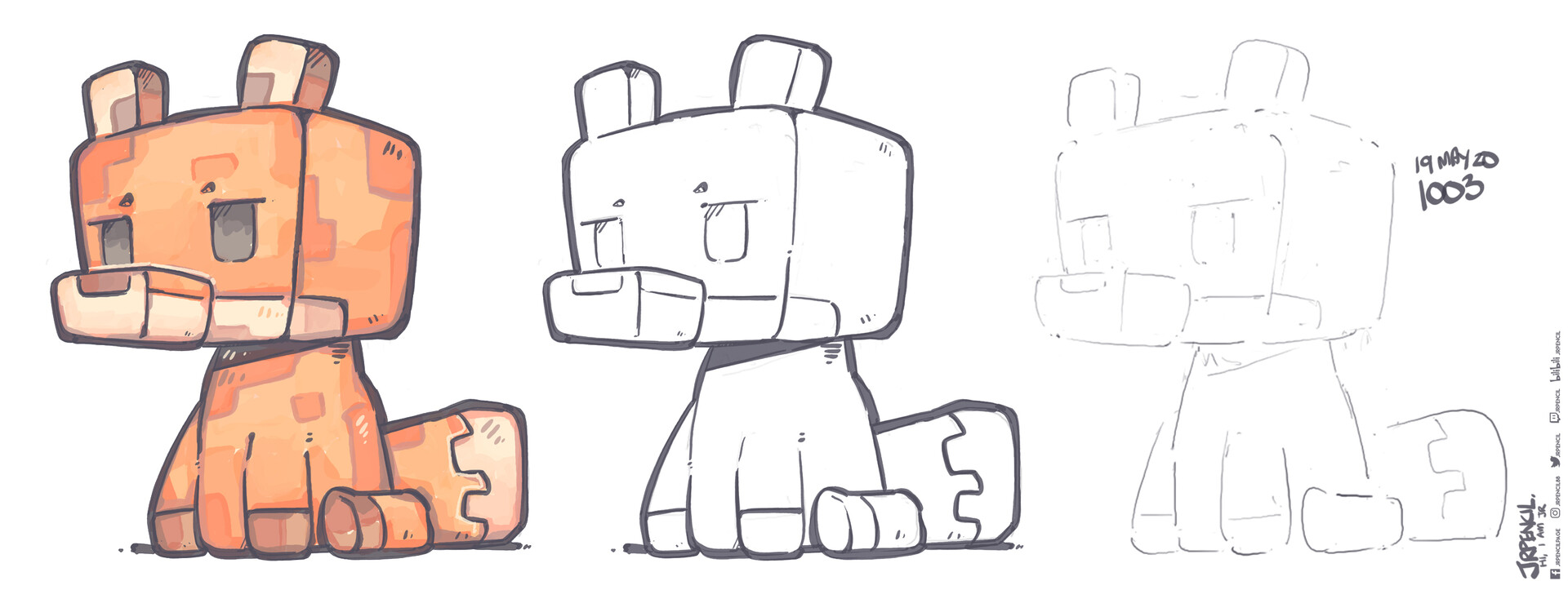 how to draw minecraft fox