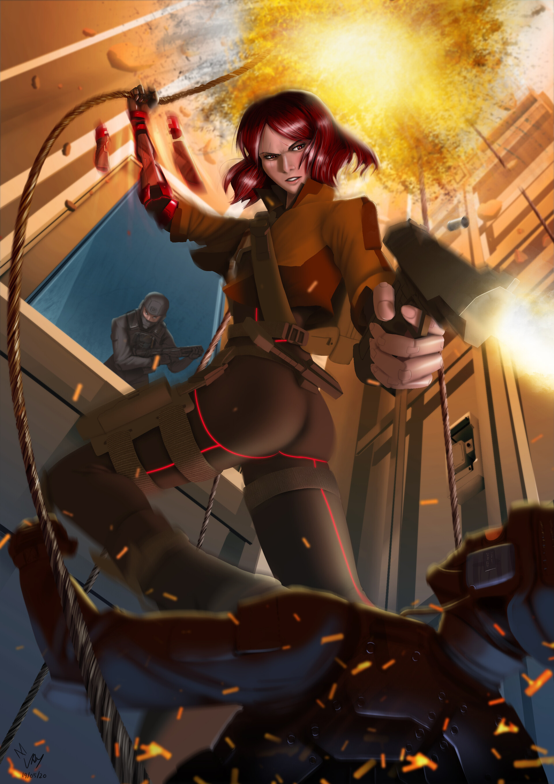 ArtStation - Threat Dissonance, Amber lift shaft scene