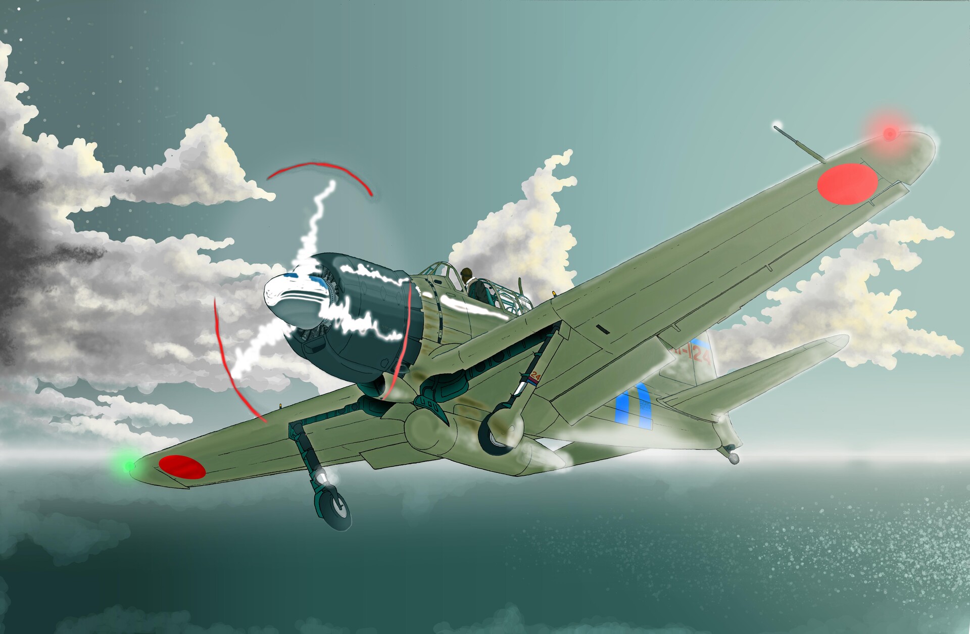 ArtStation - Mitsubishi a6m2-21 dans le soleil levant