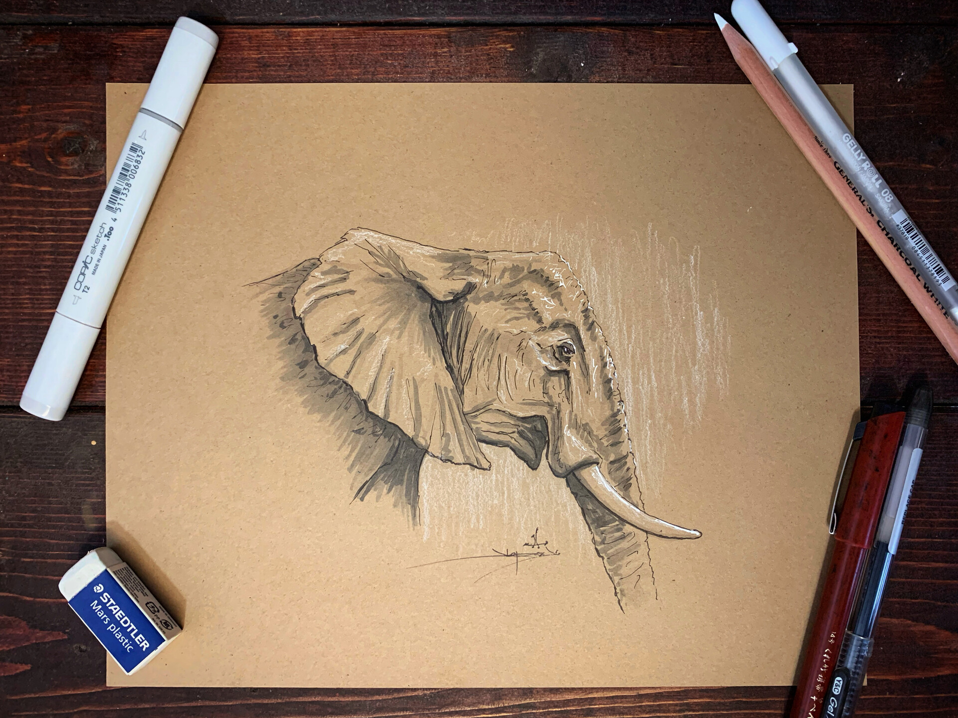 how to draw a old elephant