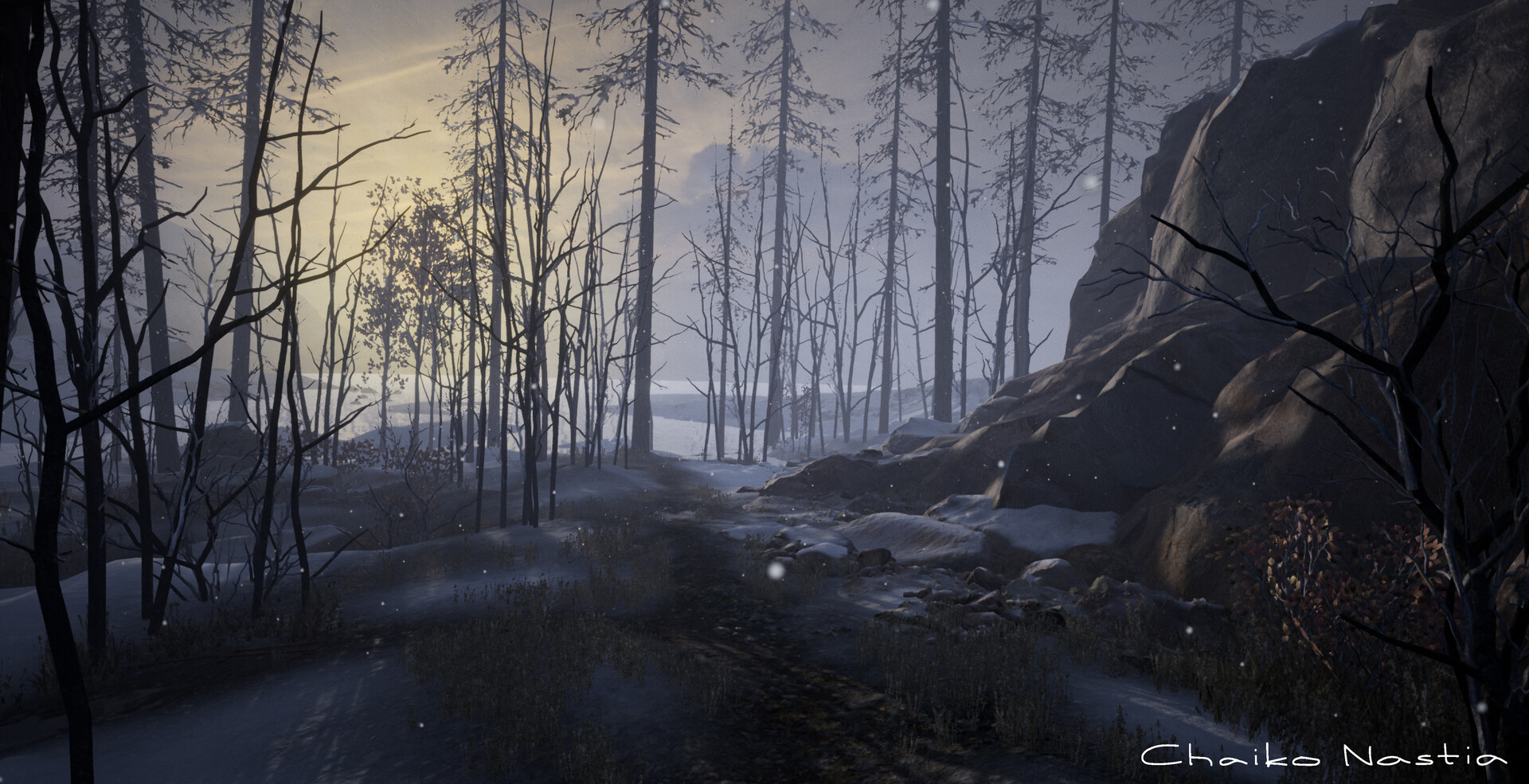 Nastia Chaiko - Level Art & Lighting : Winter Forest. Sunrise