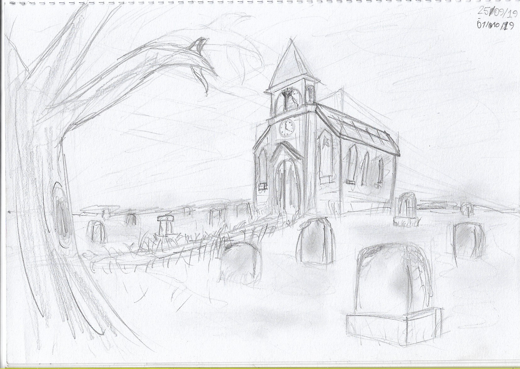 horror graveyard drawing