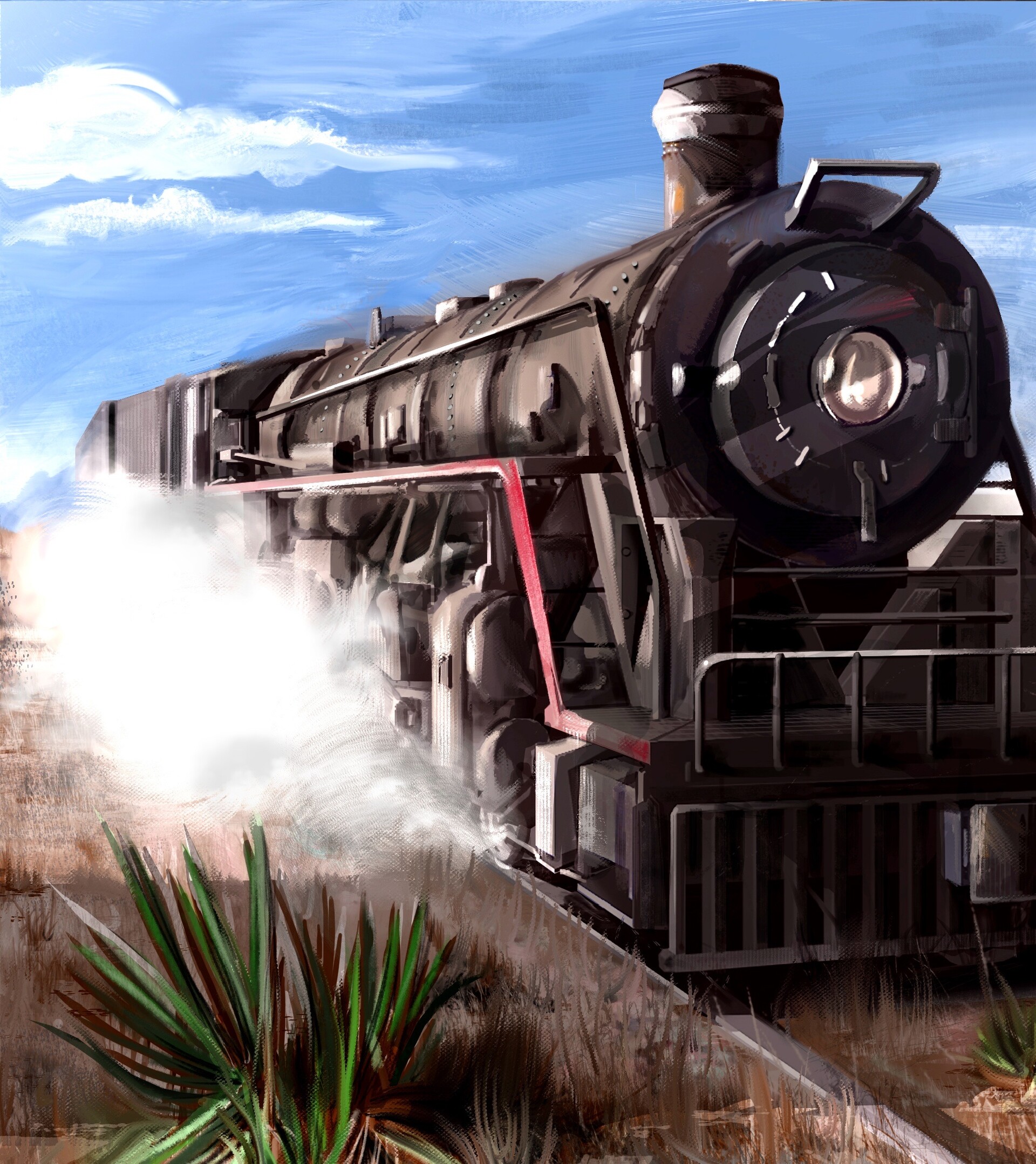 Oleg Schrader - Old train in the desert and cowboy