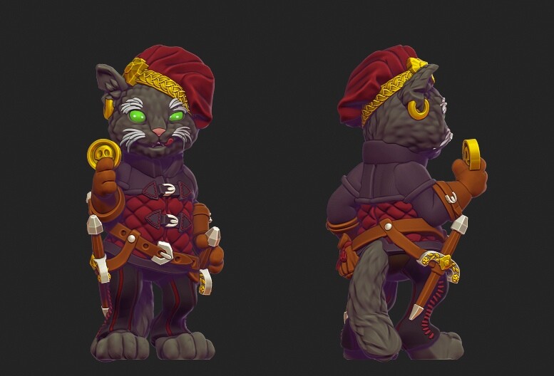 ArtStation - Painted Render. Cat rogue tabletop miniature