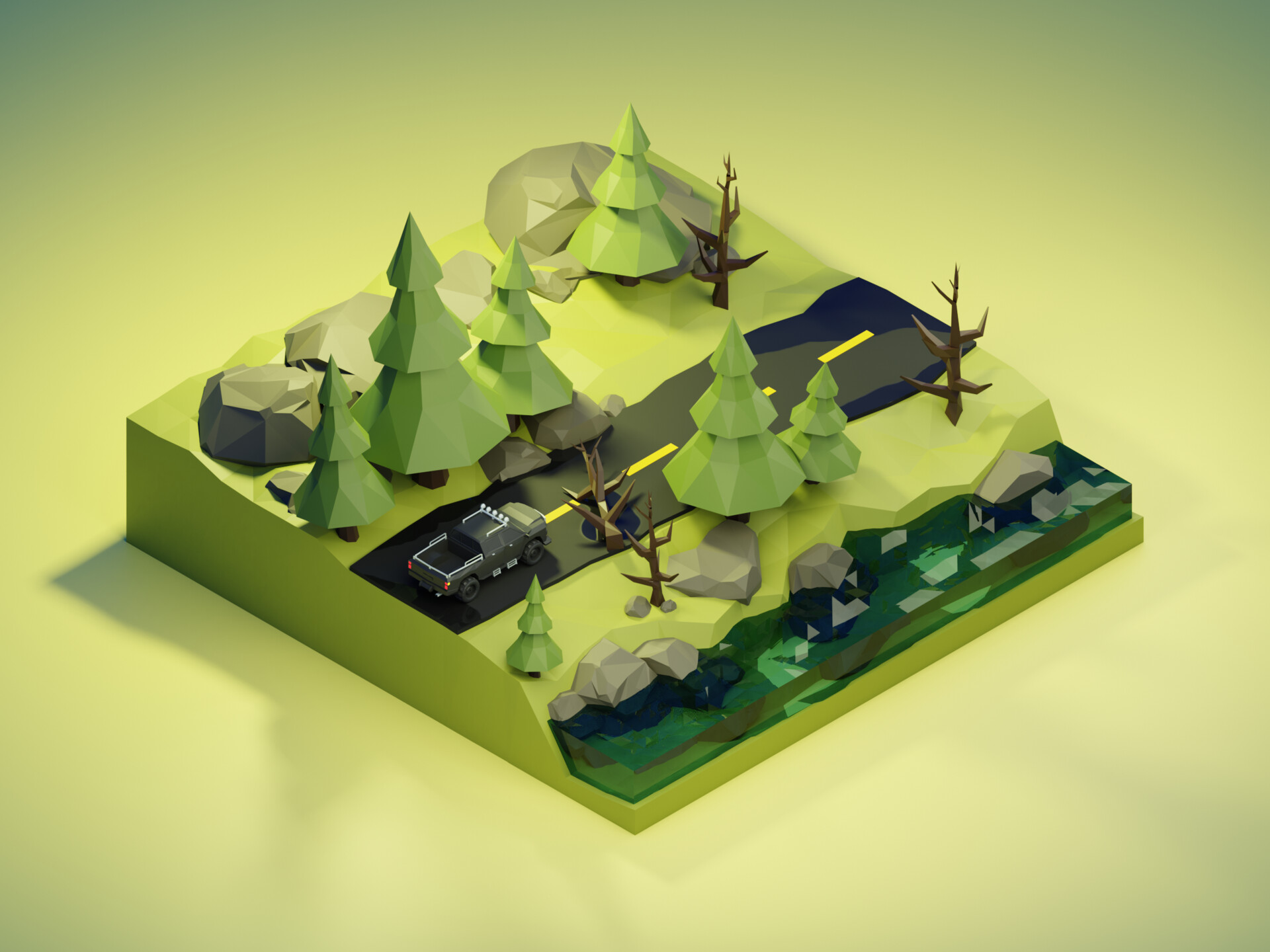 ArtStation - Low Poly - Forest Road