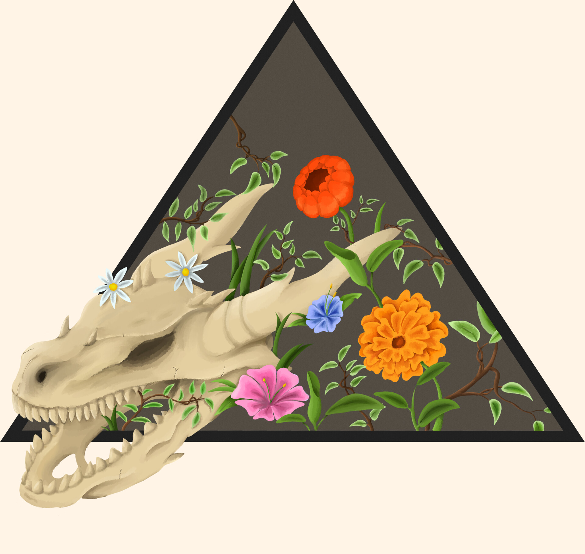 ArtStation - Dragon Skull in Flowers
