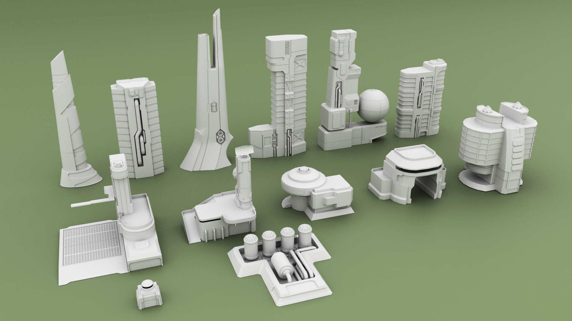 ArtStation - 3D Printable Sci-fi Buildings Set #2