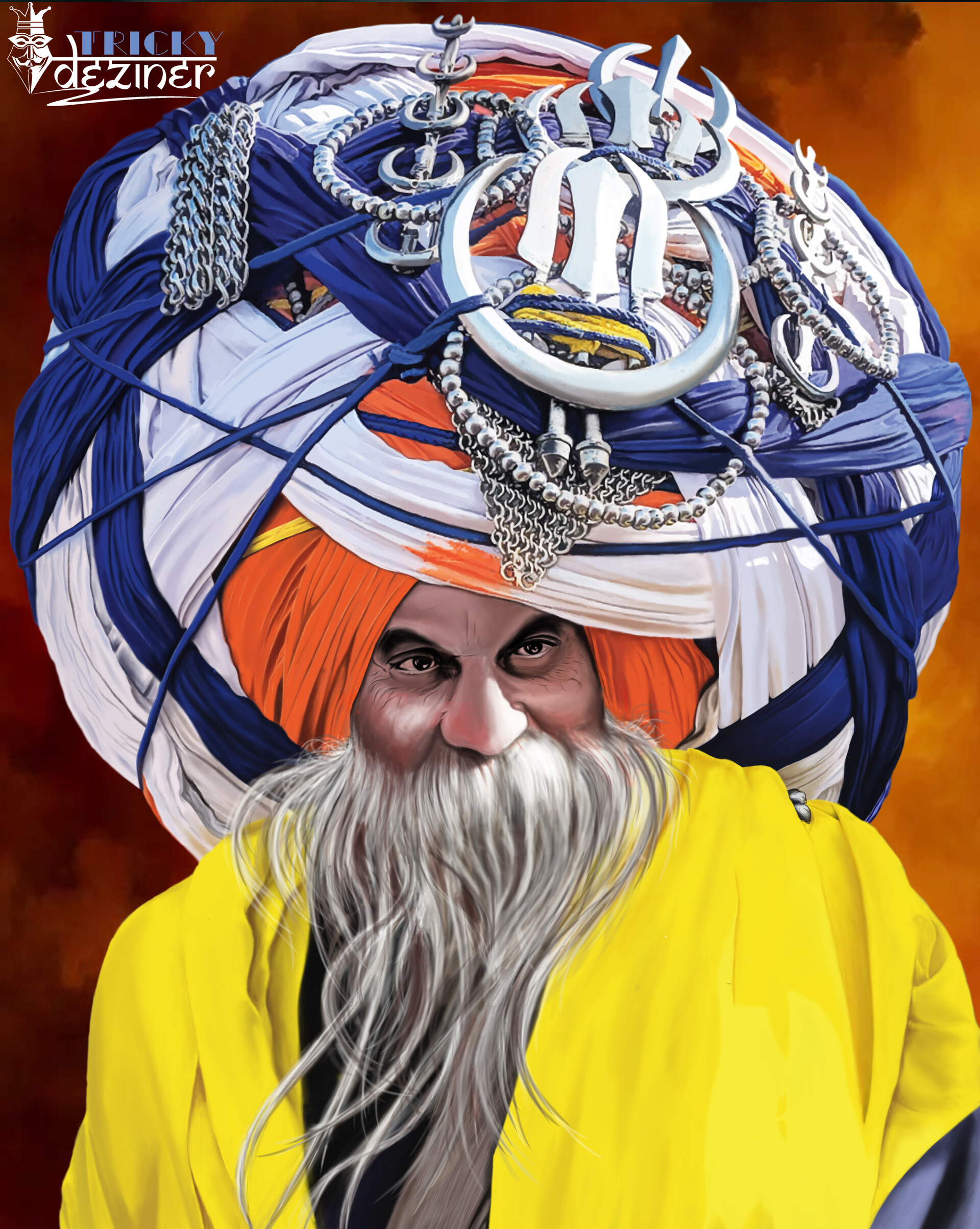ArtStation - Digital Painting of Longest Turben Man...Devout Sikh Avtar ...