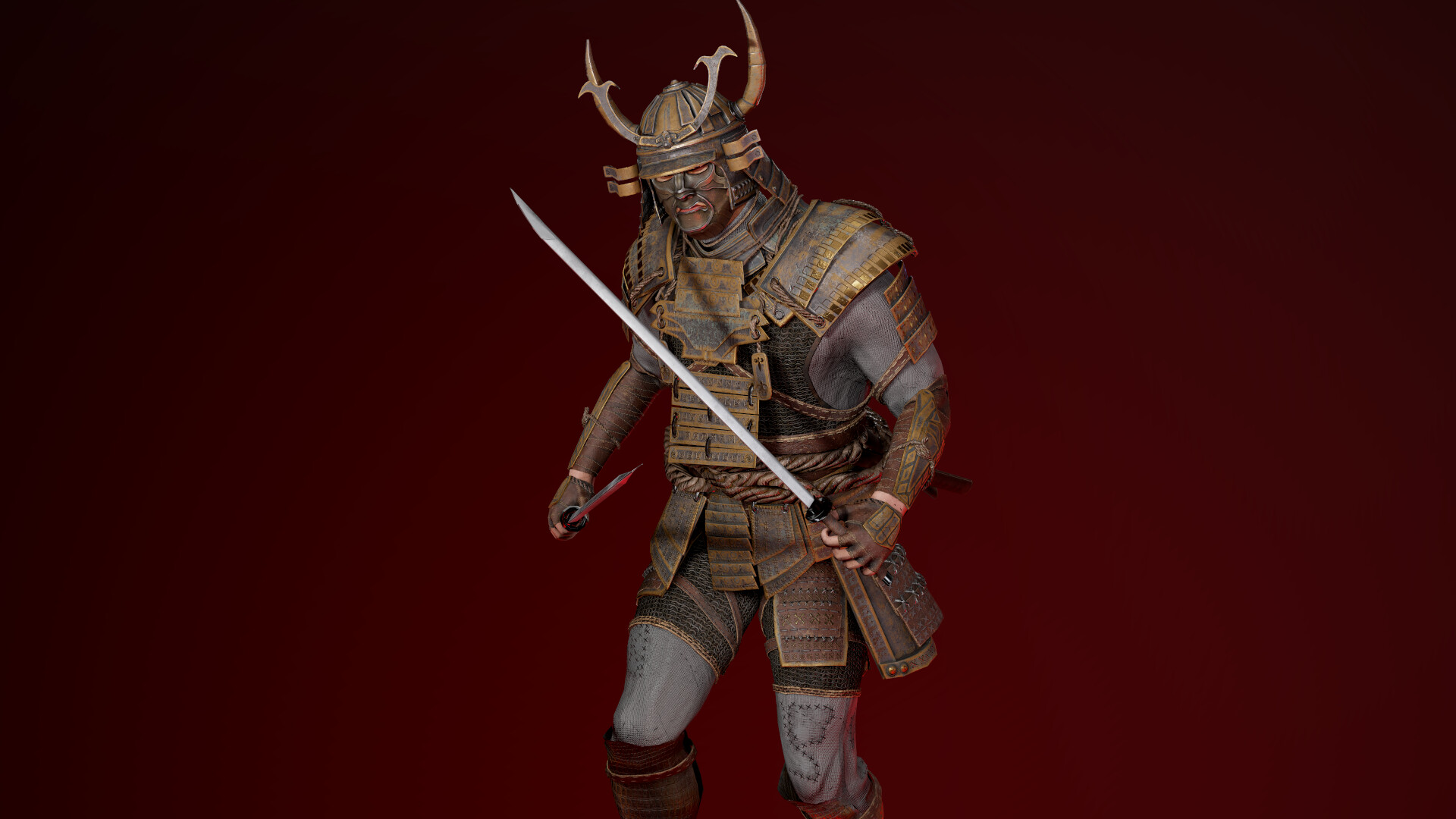 "SDKwarrior" - Samurai Boss Low-poly 3D model