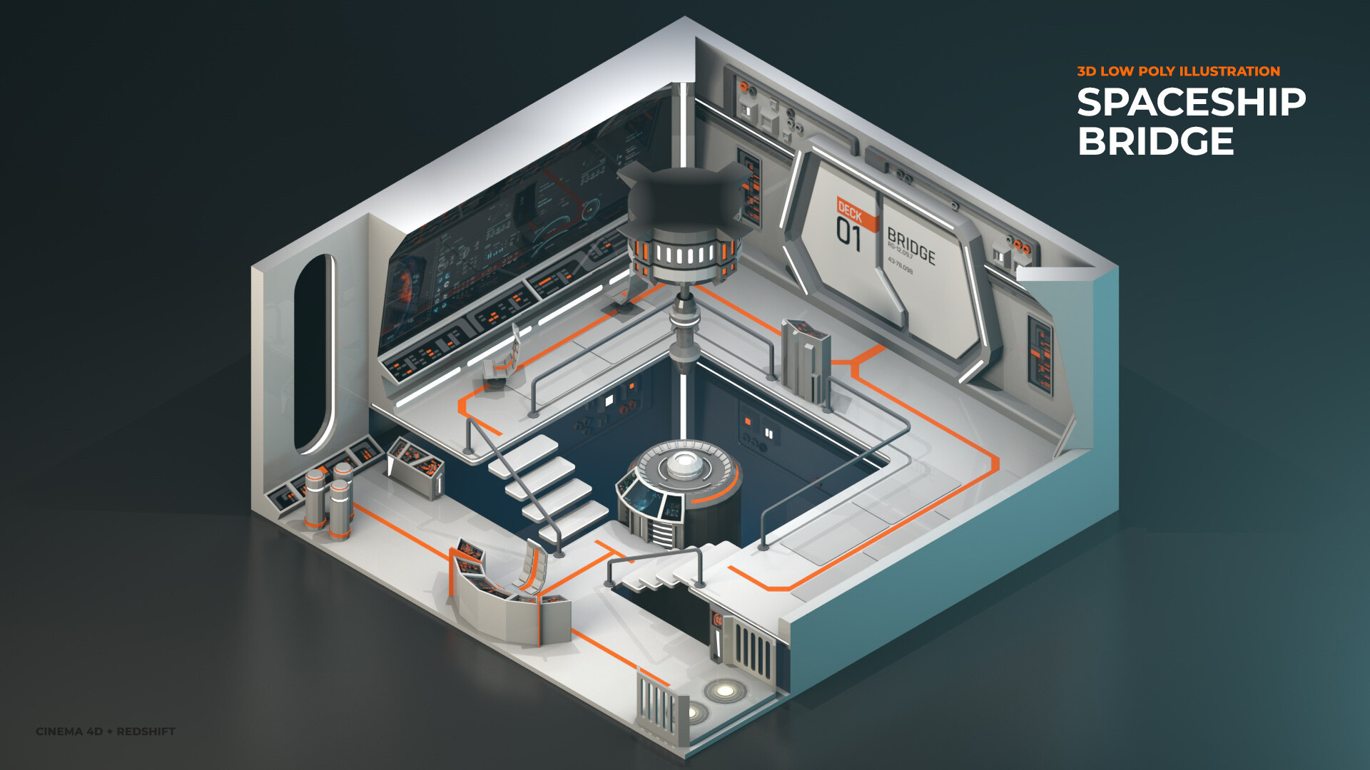 RD Studios - Spaceship Bridge 3D Isometric Illustration