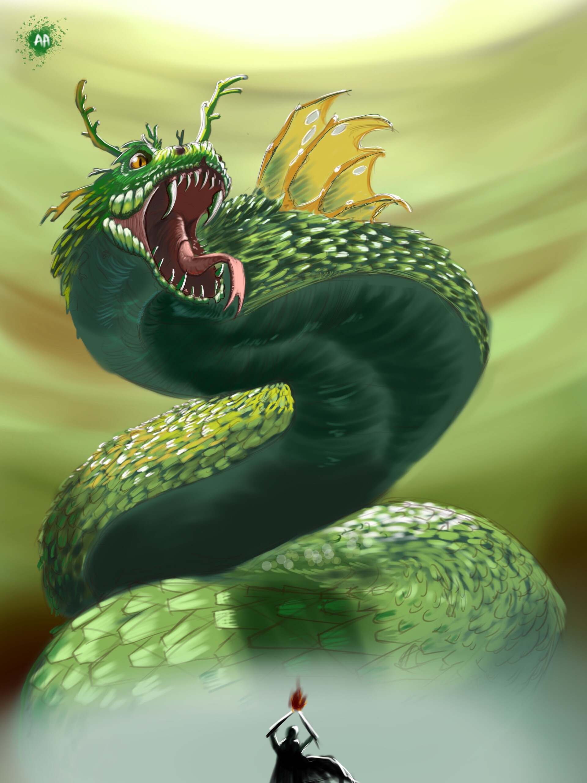 how to draw green snake