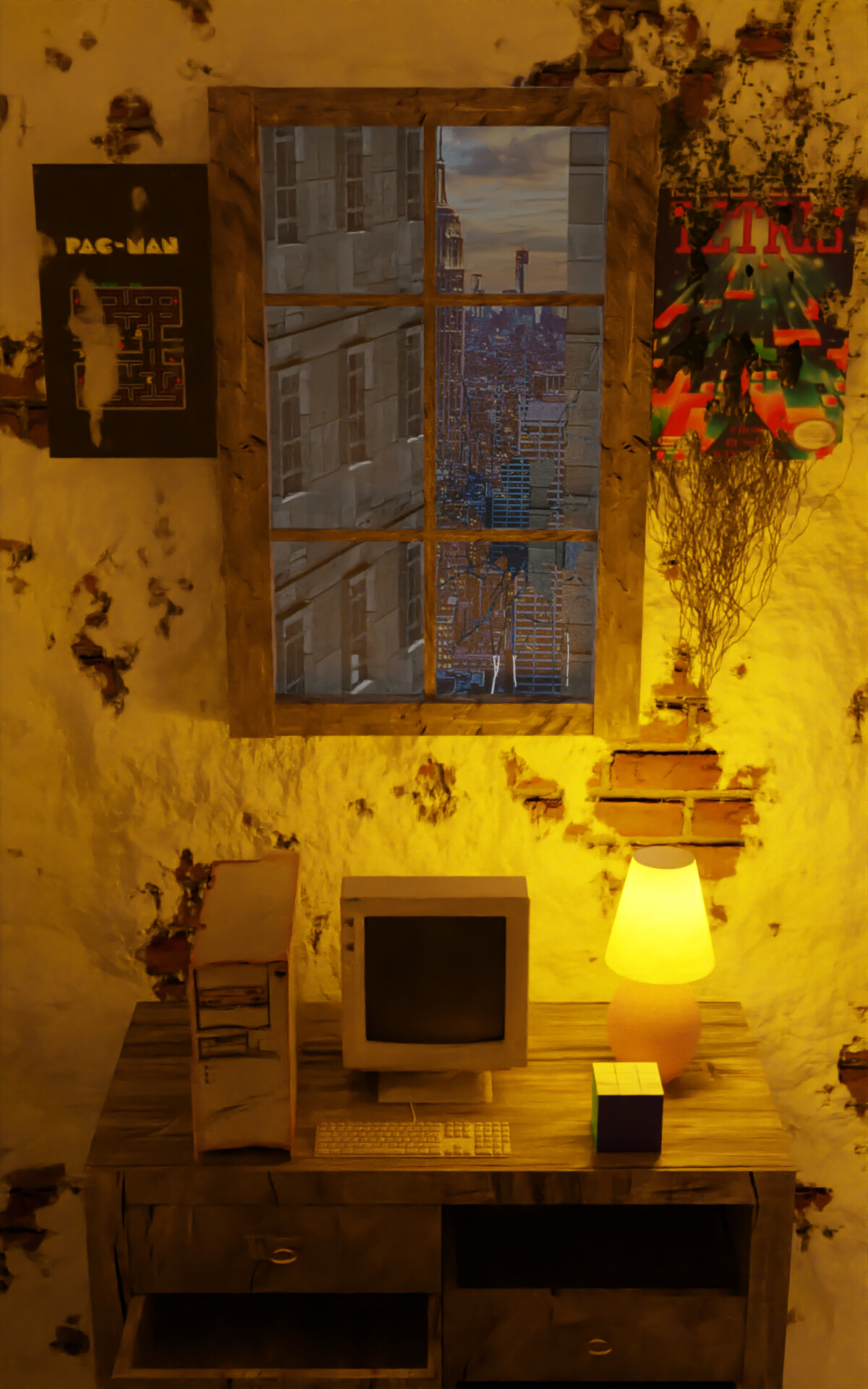 ArtStation - The old room with a beautiful view over a city.