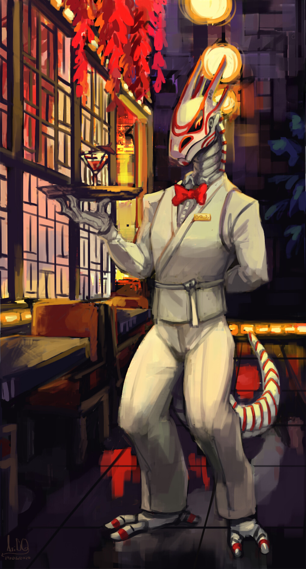 ArtStation - Commission, japanese cyberpunk waiter