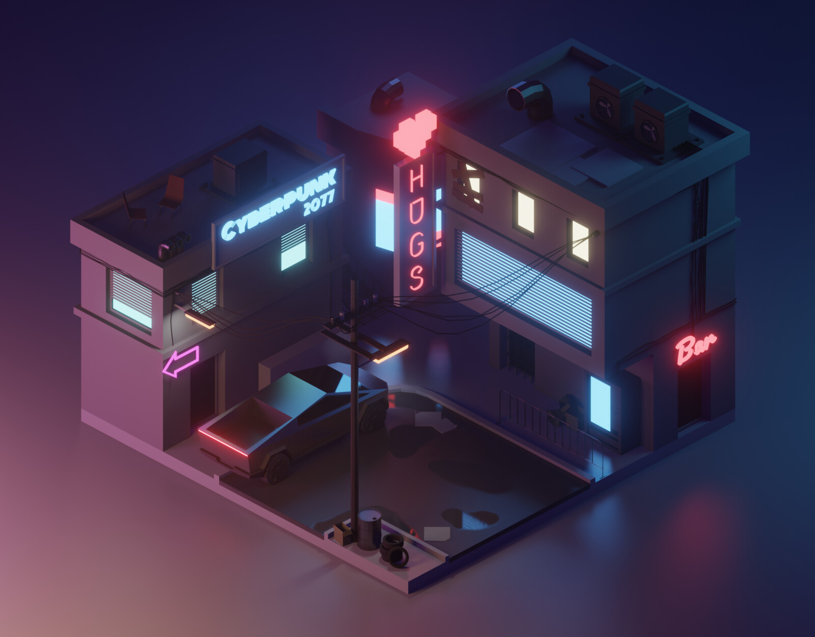 Igor Semenkov - Low Poly CyberPunk City