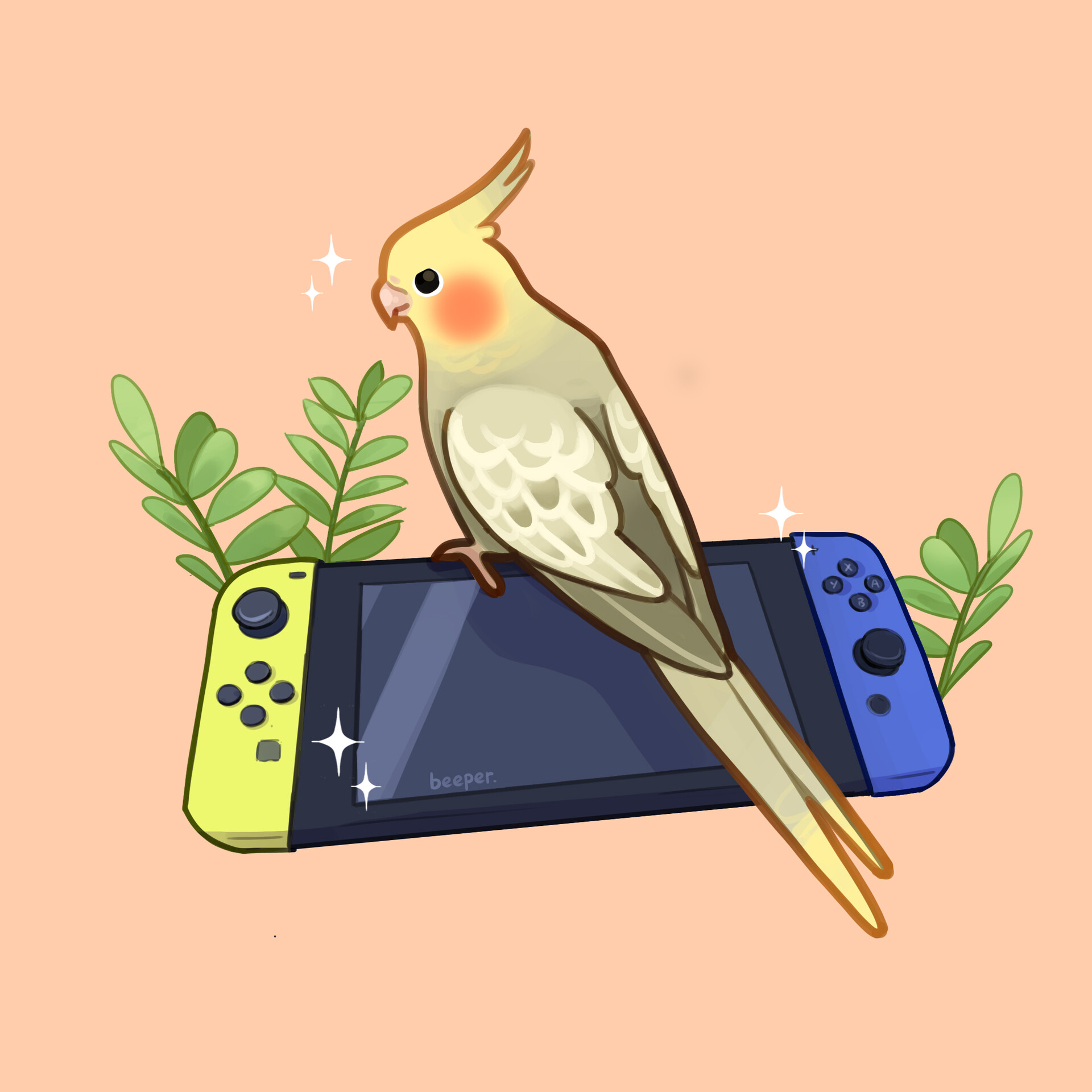 ArtStation - Cockatiel and Nintendo Switch - Commission