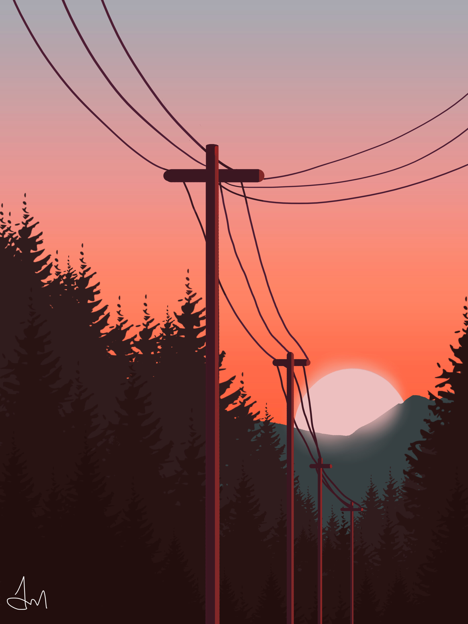 ArtStation - Sunset PowerLines