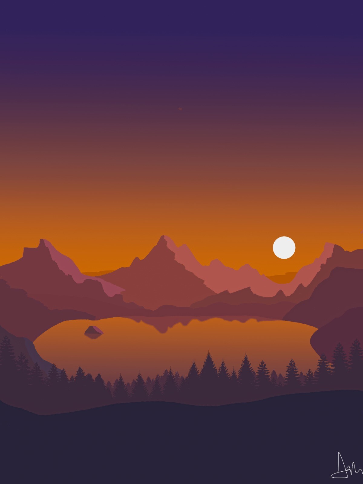 ArtStation - Sunset Over the Mountains