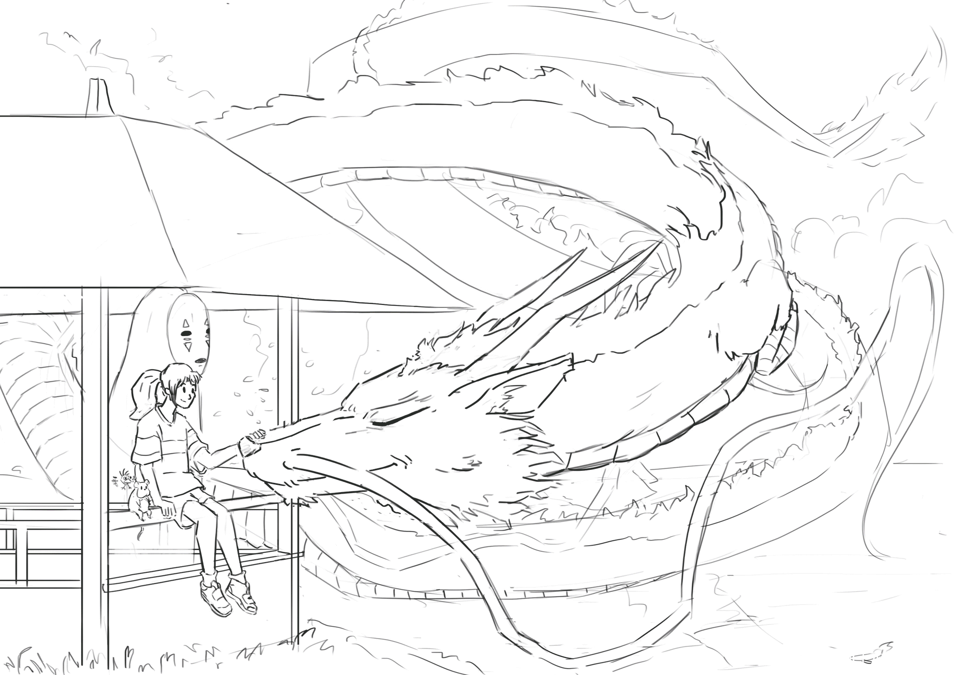 spirited away dragon coloring page