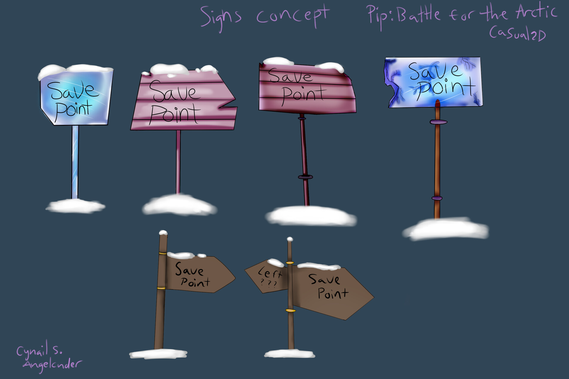 Cynail Secord - Signs designs concept for 2D Casual studio