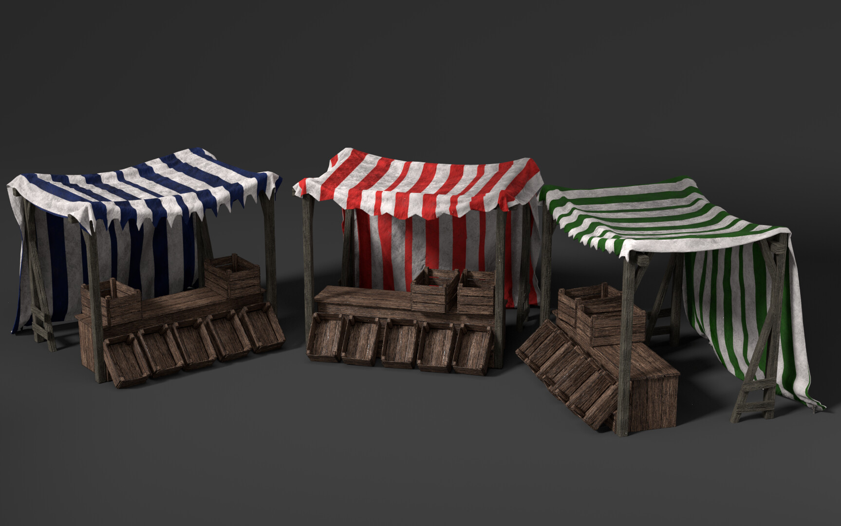 3D Tudor - Medieval Market Stalls 3D Models
