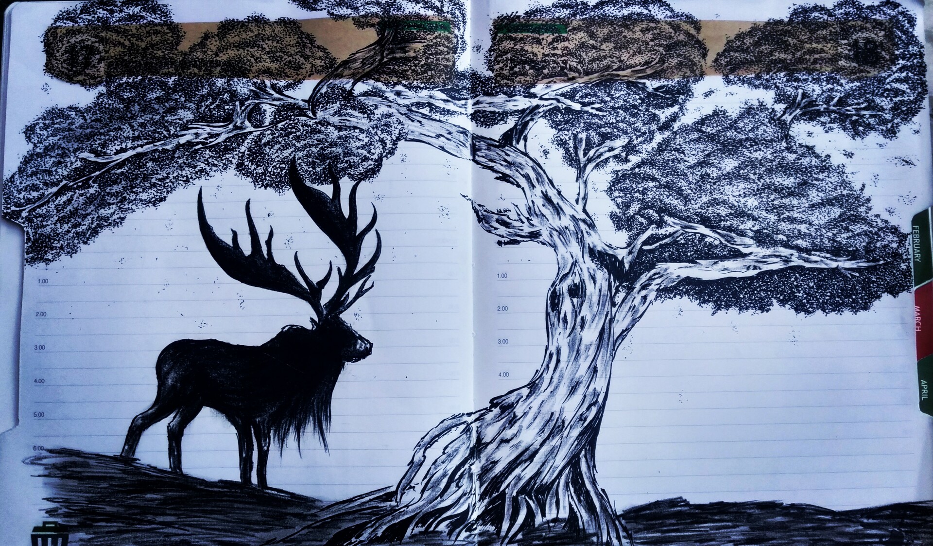 ArtStation - Tried stippling method for tree leaves...