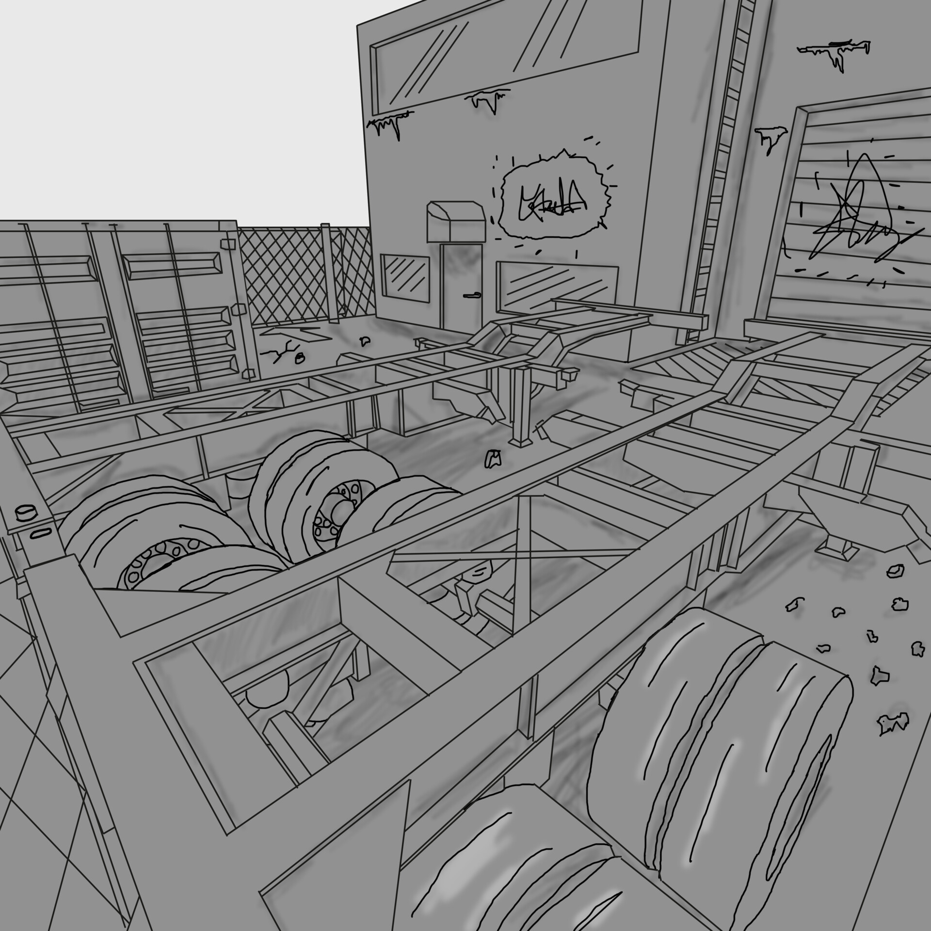 ArtStation - Run Down Industrial building turned Garage.