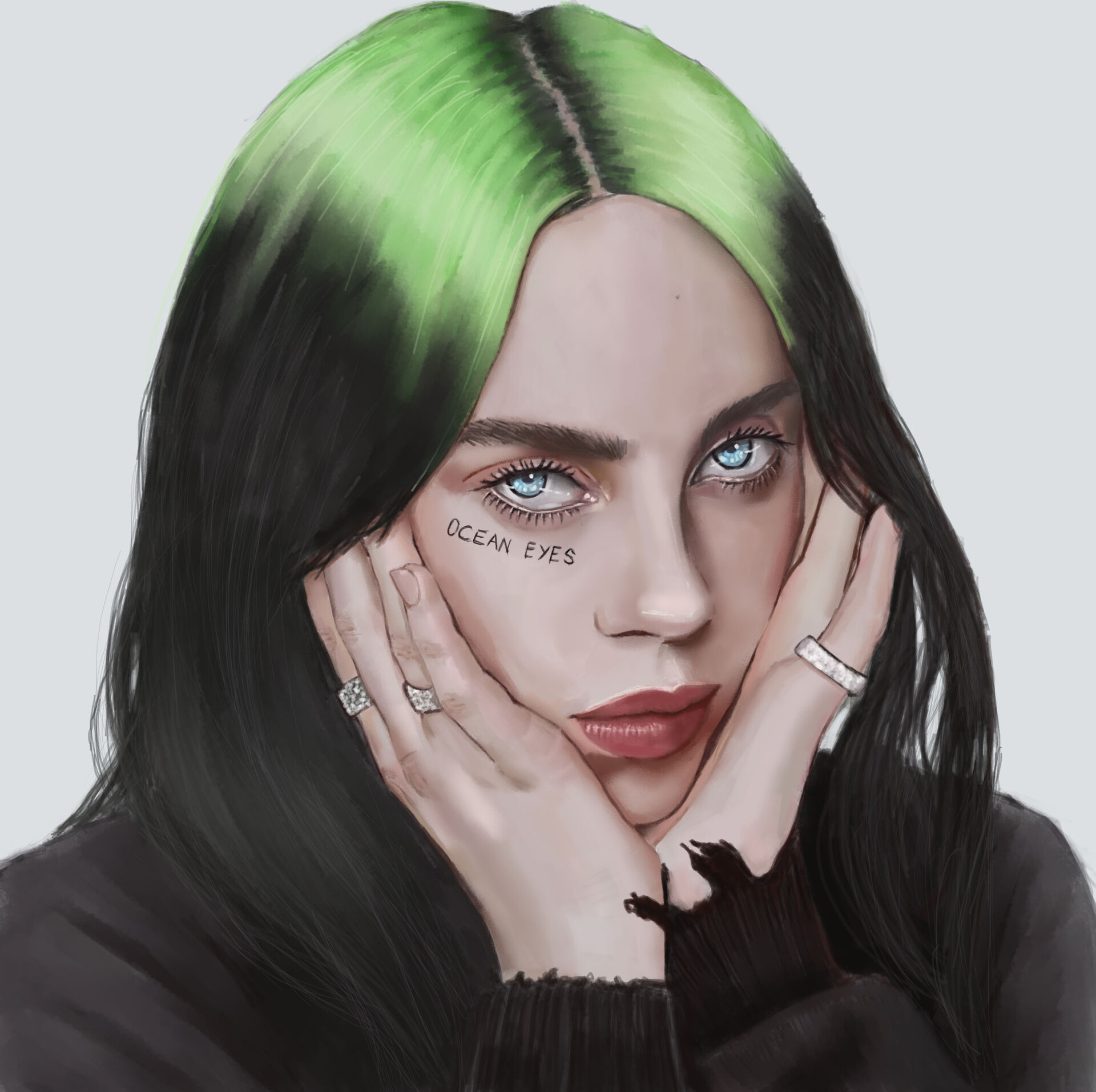 how to draw billie eilish crying