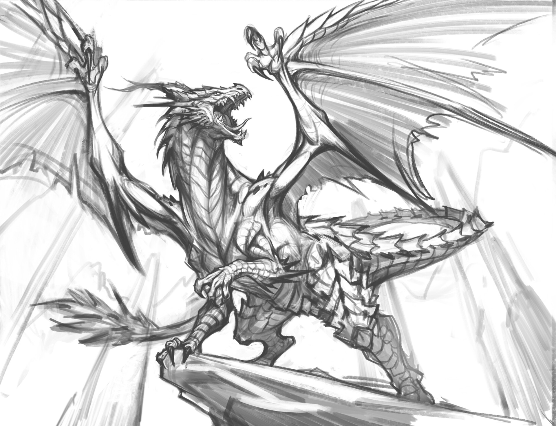 dragon roaring drawing