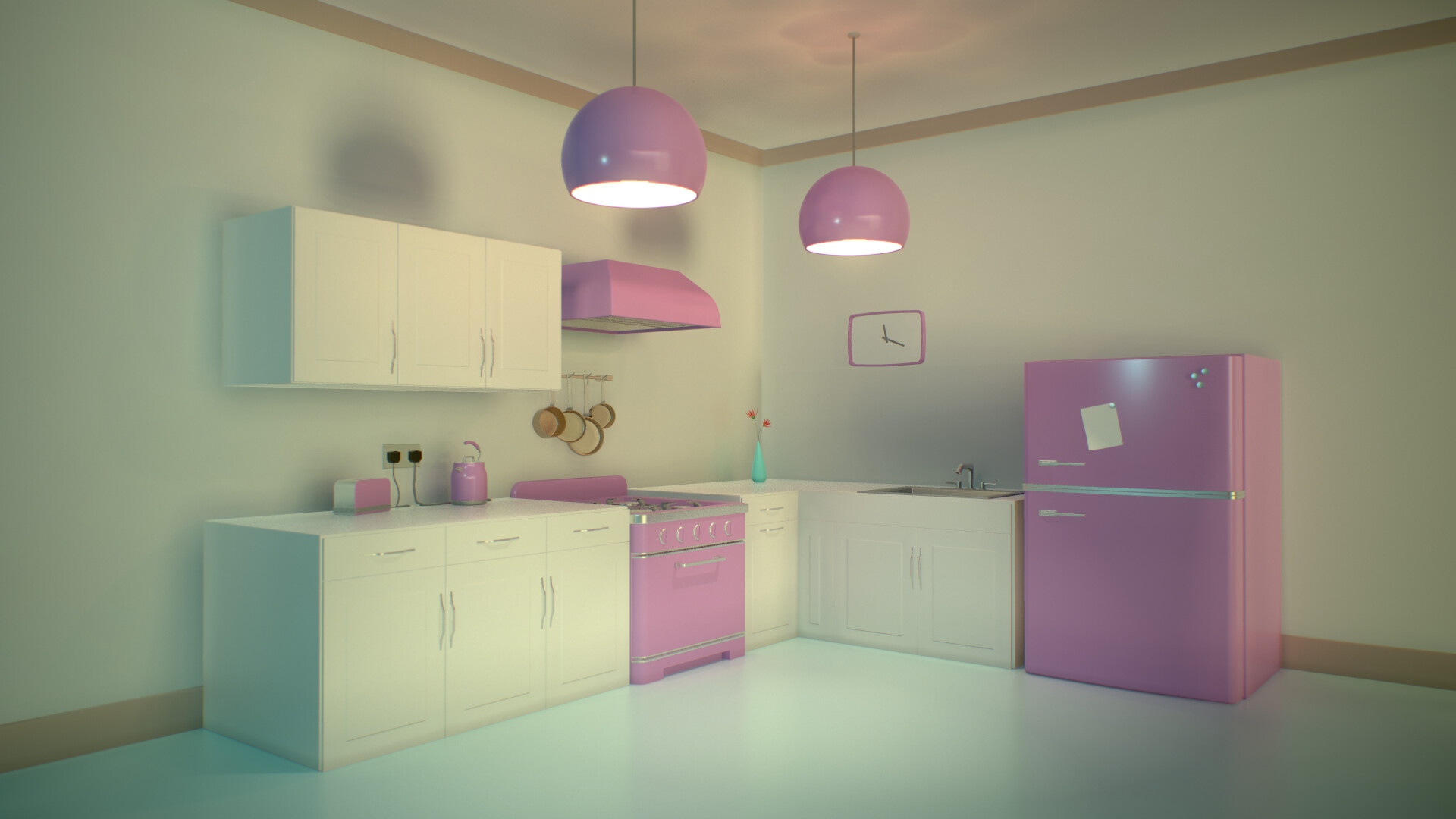 ArtStation - Retro 80's Pink Kitchen
